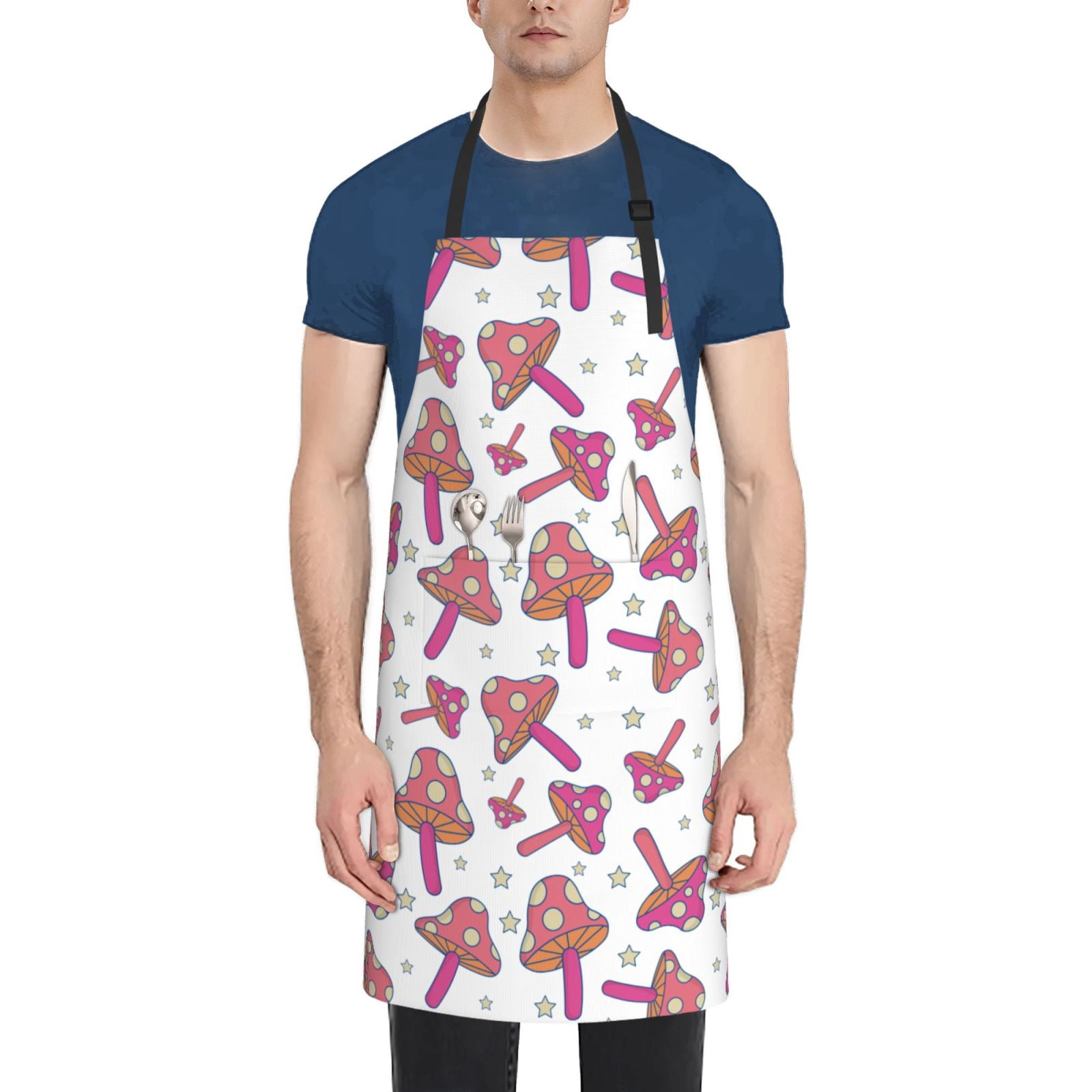 Fuzoiu Purple Mushroom Print Adjustable Waterproof Apron with Pockets ...