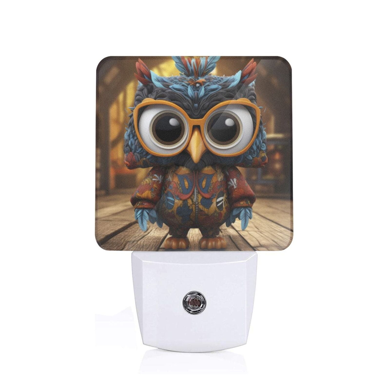 Fuzoiu Quirky Owl With Glasses Print Dusk to Dawn LED Night Light with ...