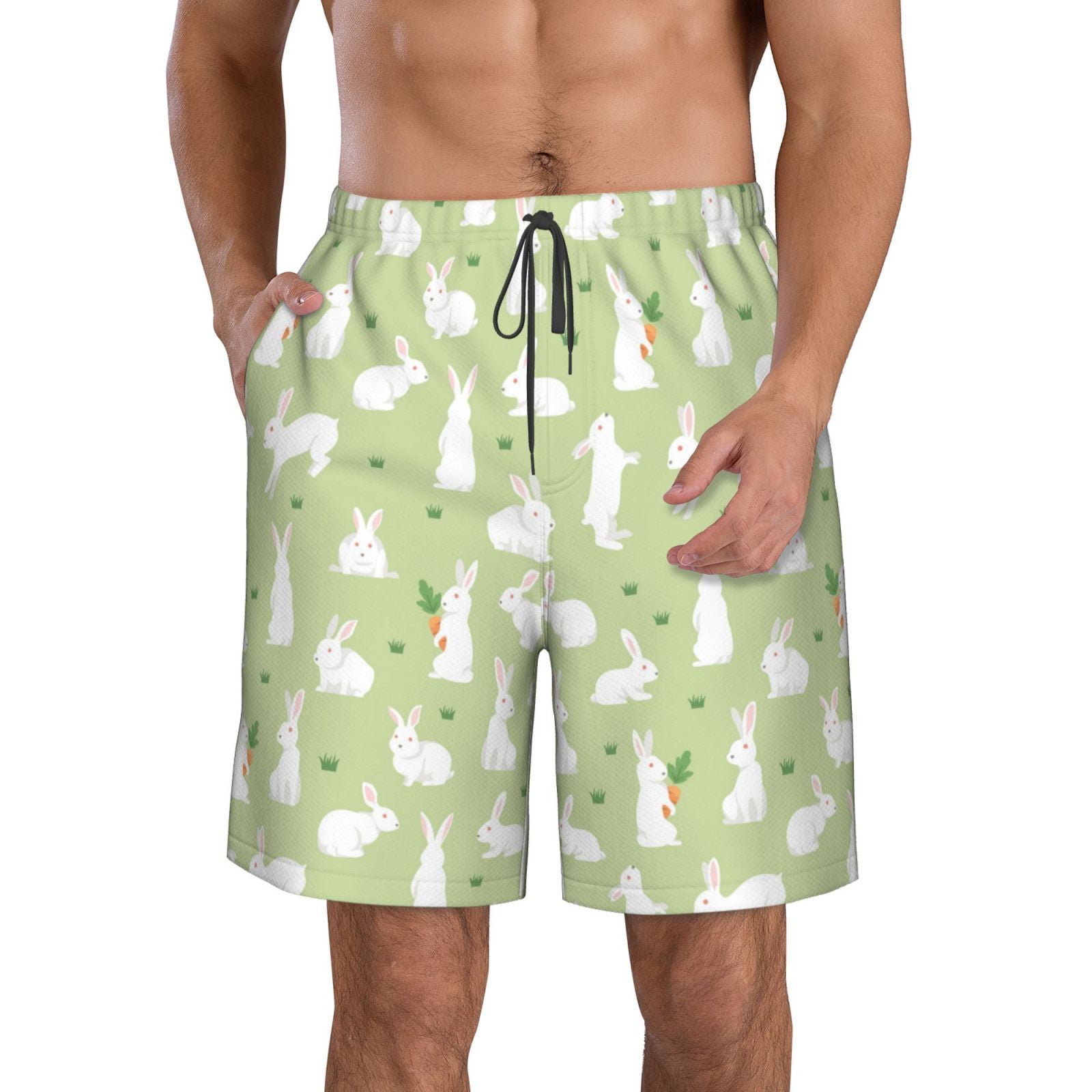 Fuzoiu Rabbit And Carrot (2) Print Men's Beach Shorts,Men's Swim Trunks ...