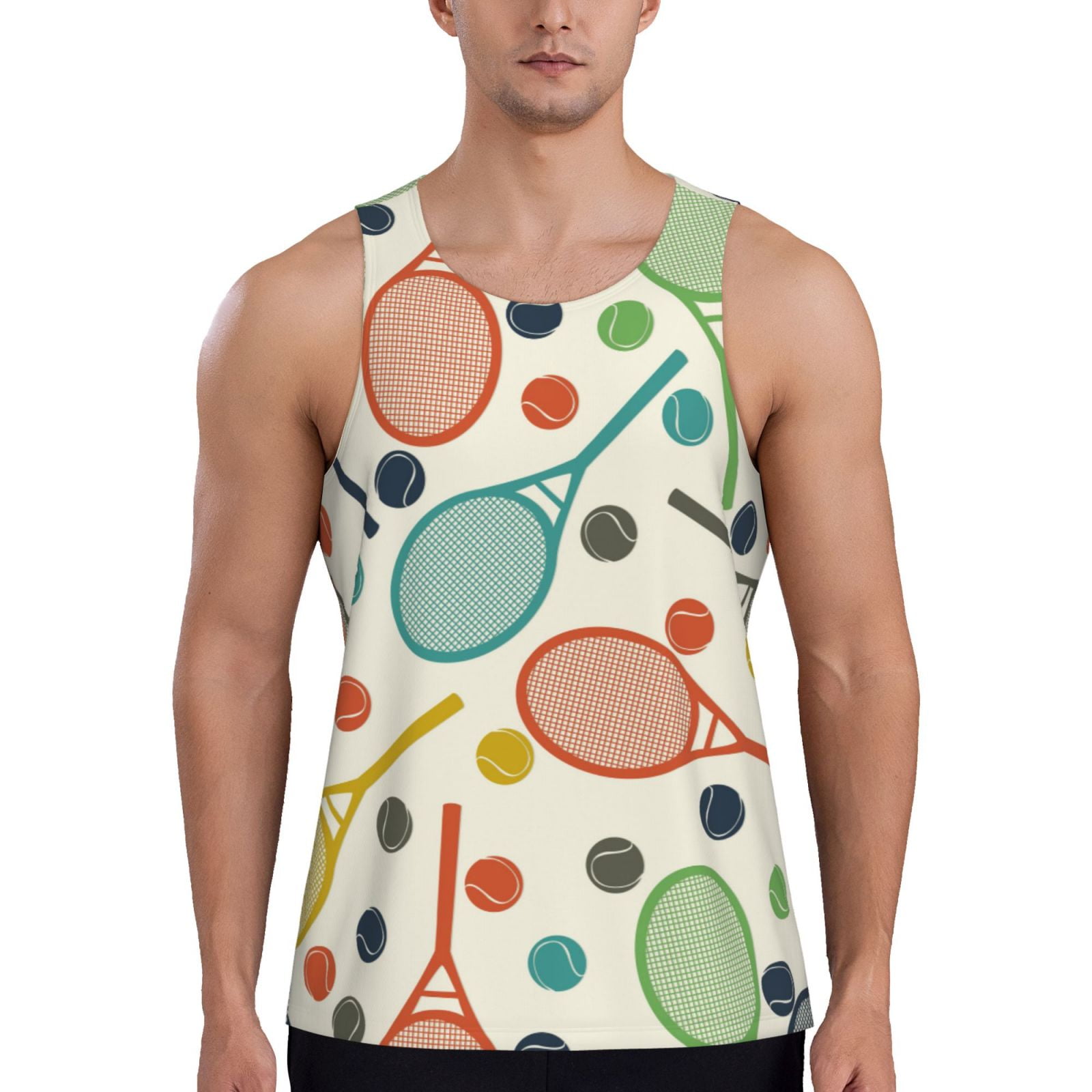 Fuzoiu Racket and Tennis Ball Print Men's Workout Tank Tops,Sleeveless ...