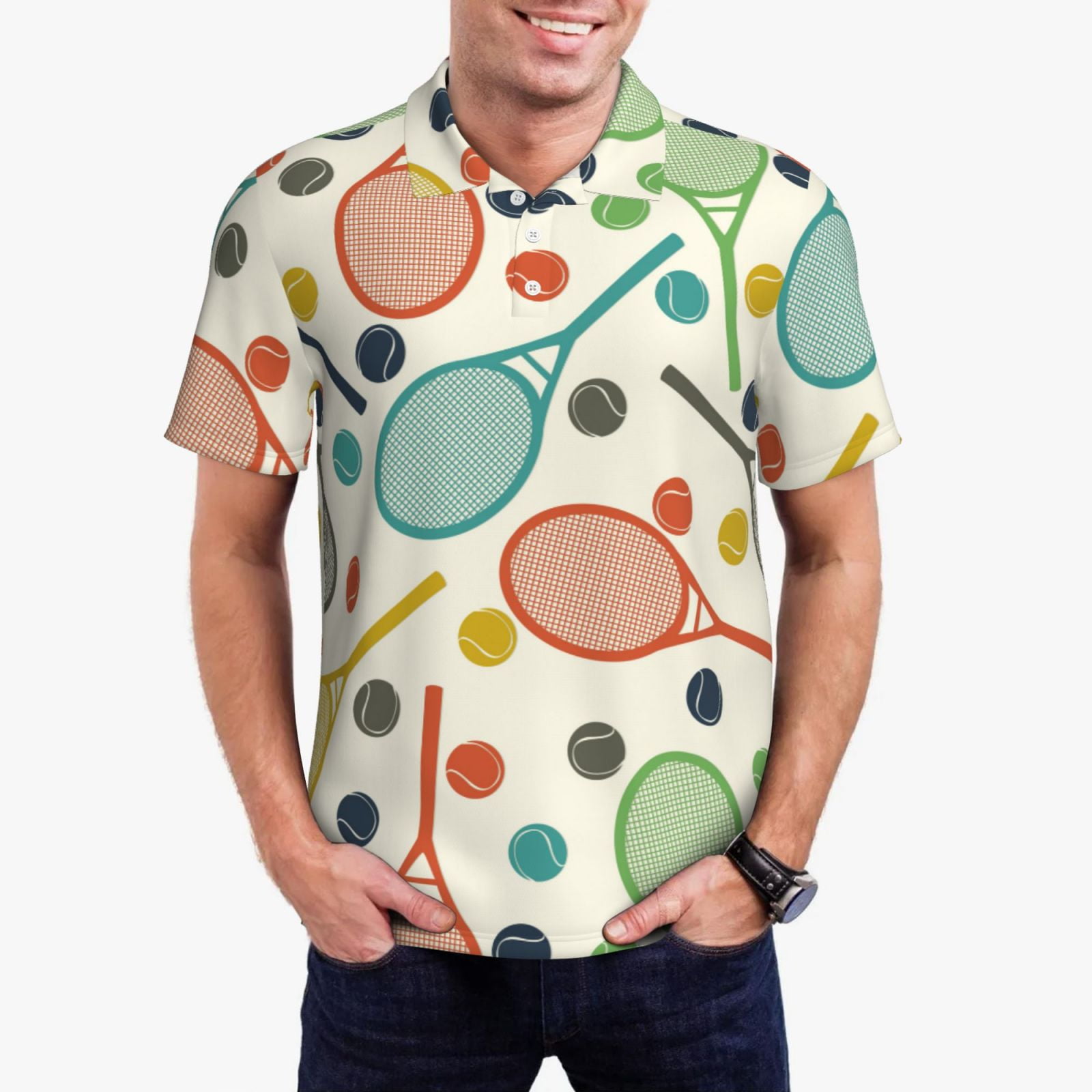 Fuzoiu Racket and Tennis Ball Print Men's Polo Shirts Short Sleeve,Golf ...