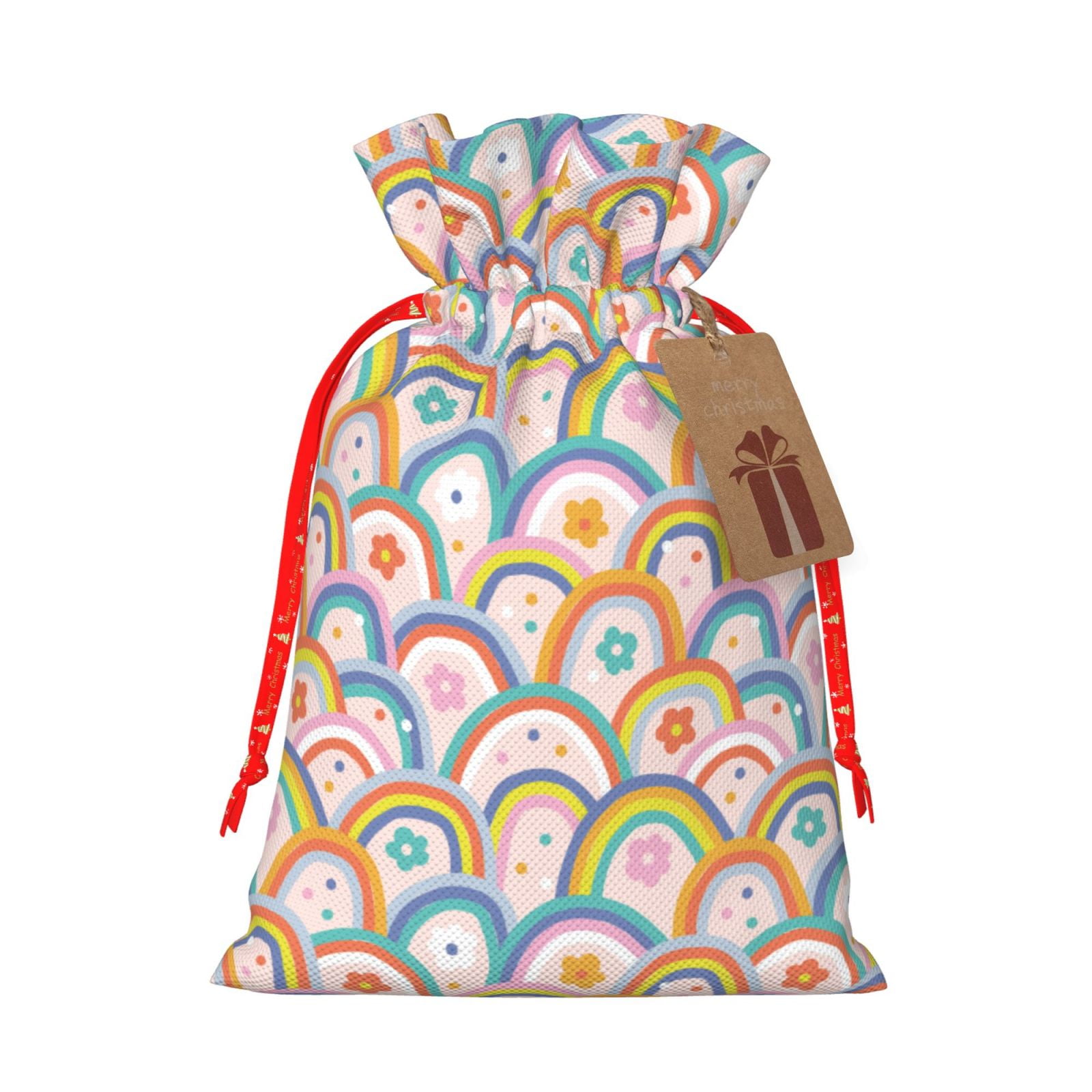 Fuzoiu Rainbow Flowers Print Christmas Gift Bag,Burlap Gift Bag with ...