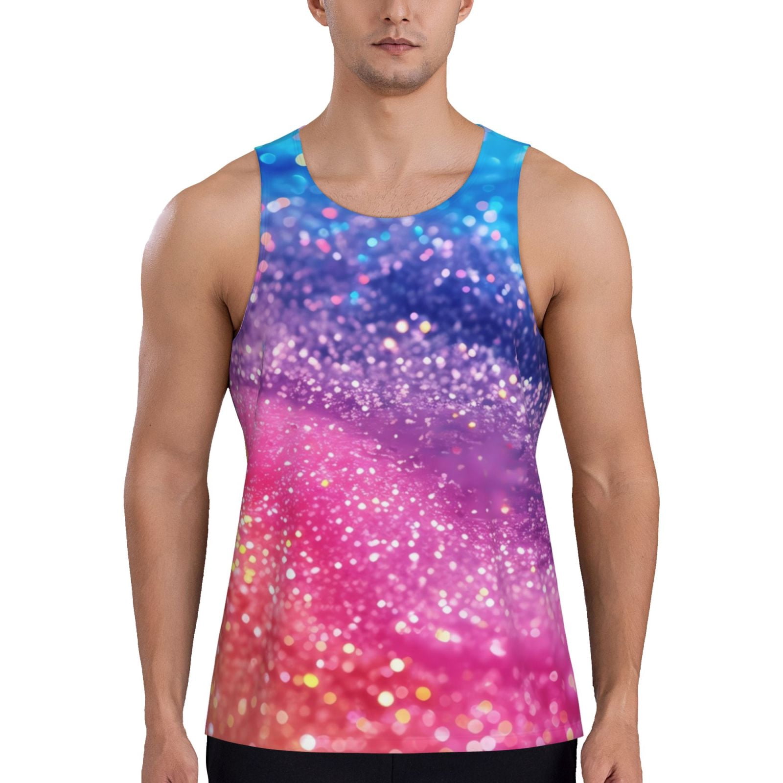 Fuzoiu Rainbow Glitter Cute Print Men's Workout Tank Tops,Sleeveless ...