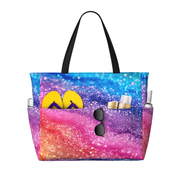 Fuzoiu Rainbow Glitter Cute Print Waterproof Beach Tote Bag for Women ...