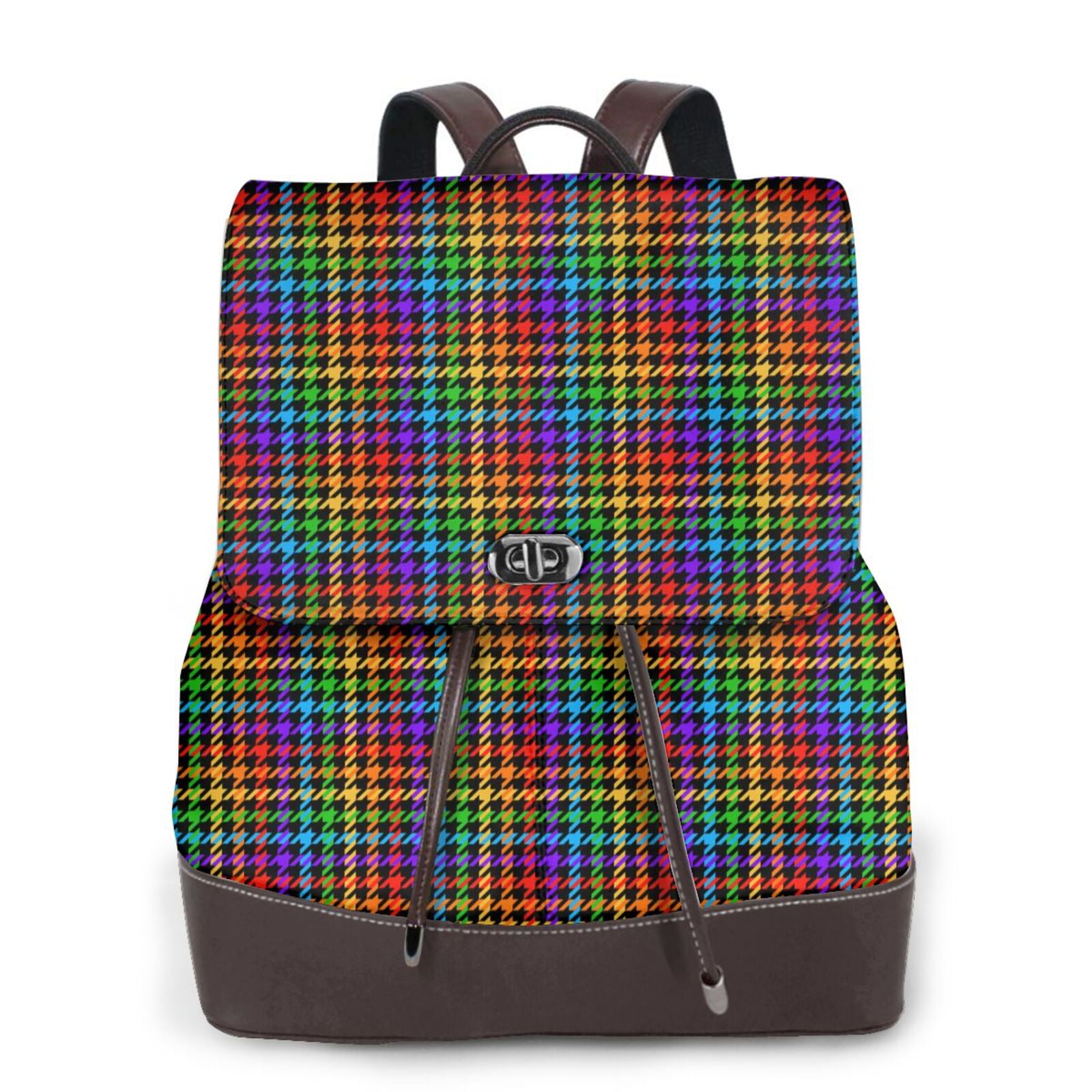 Fuzoiu Rainbow Houndstooth Print Women's Leather Backpack,Backpack in ...
