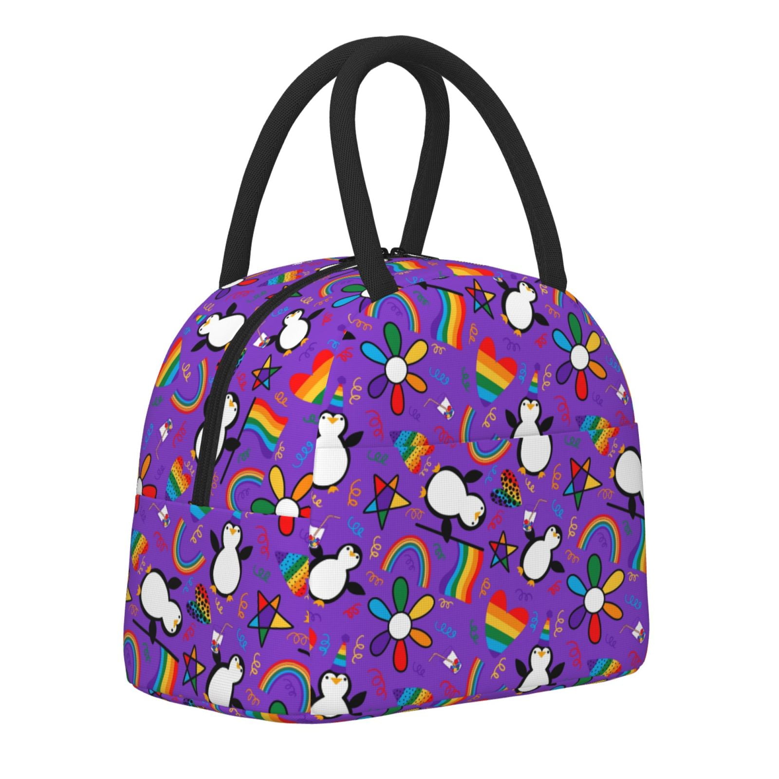 Fuzoiu Rainbow Lgbt Penguin Print Insulated Lunch Bag for Women Men ...
