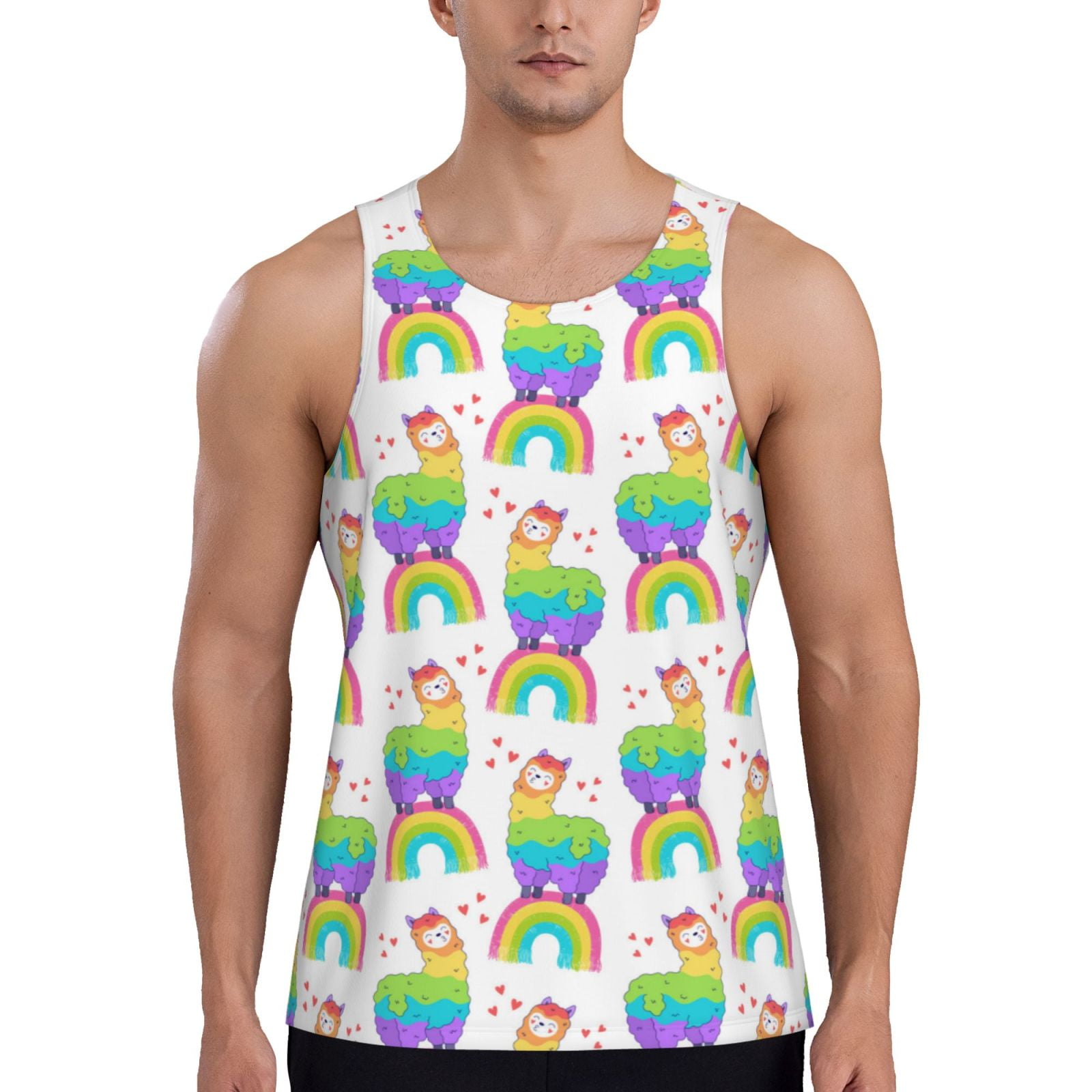 Fuzoiu Rainbow Llama Print Men's Workout Tank Tops,Sleeveless Gym Shirt ...