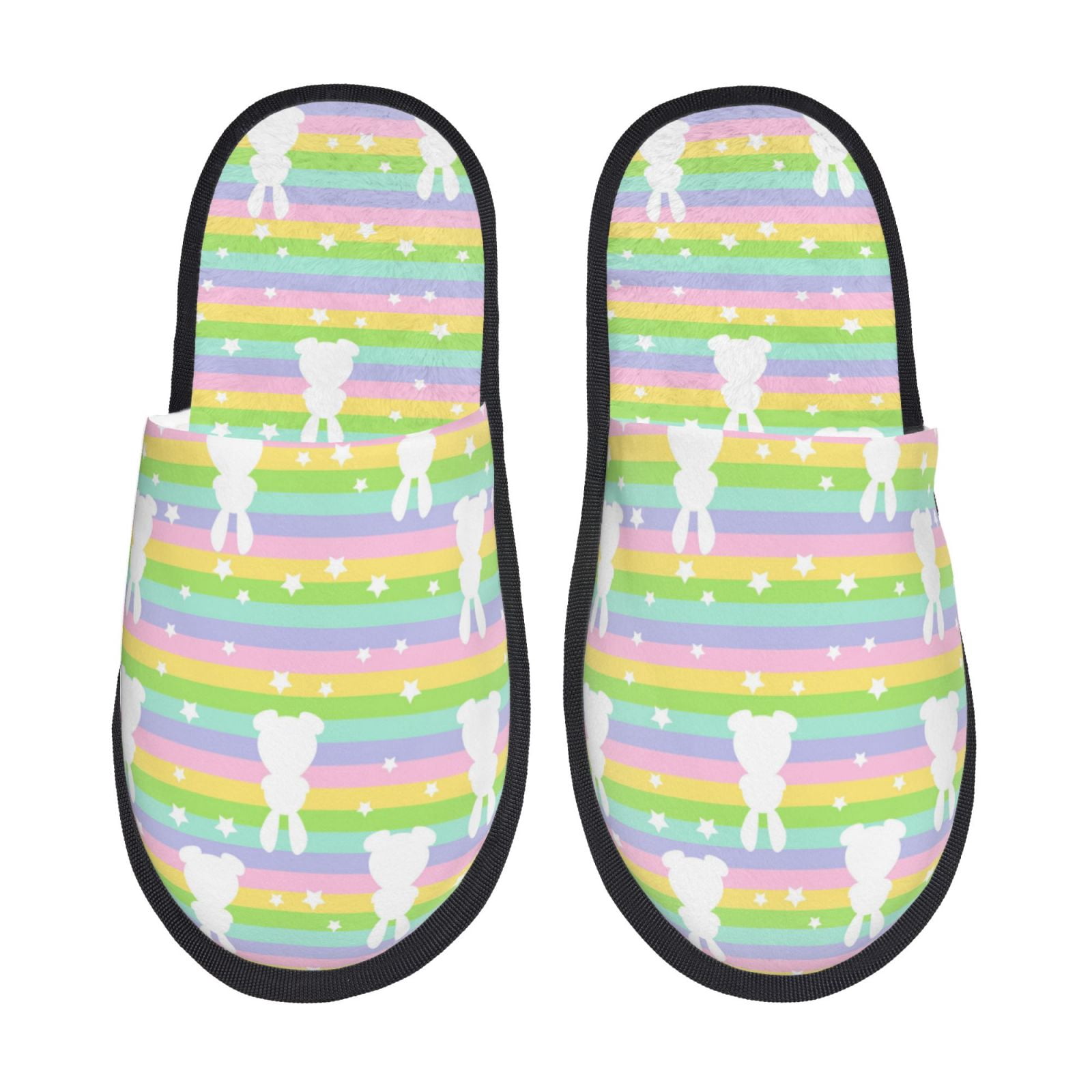 Fuzoiu Rainbow Rabbit Print Unisex Furry Slippers,Plush Indoor Shoes ...