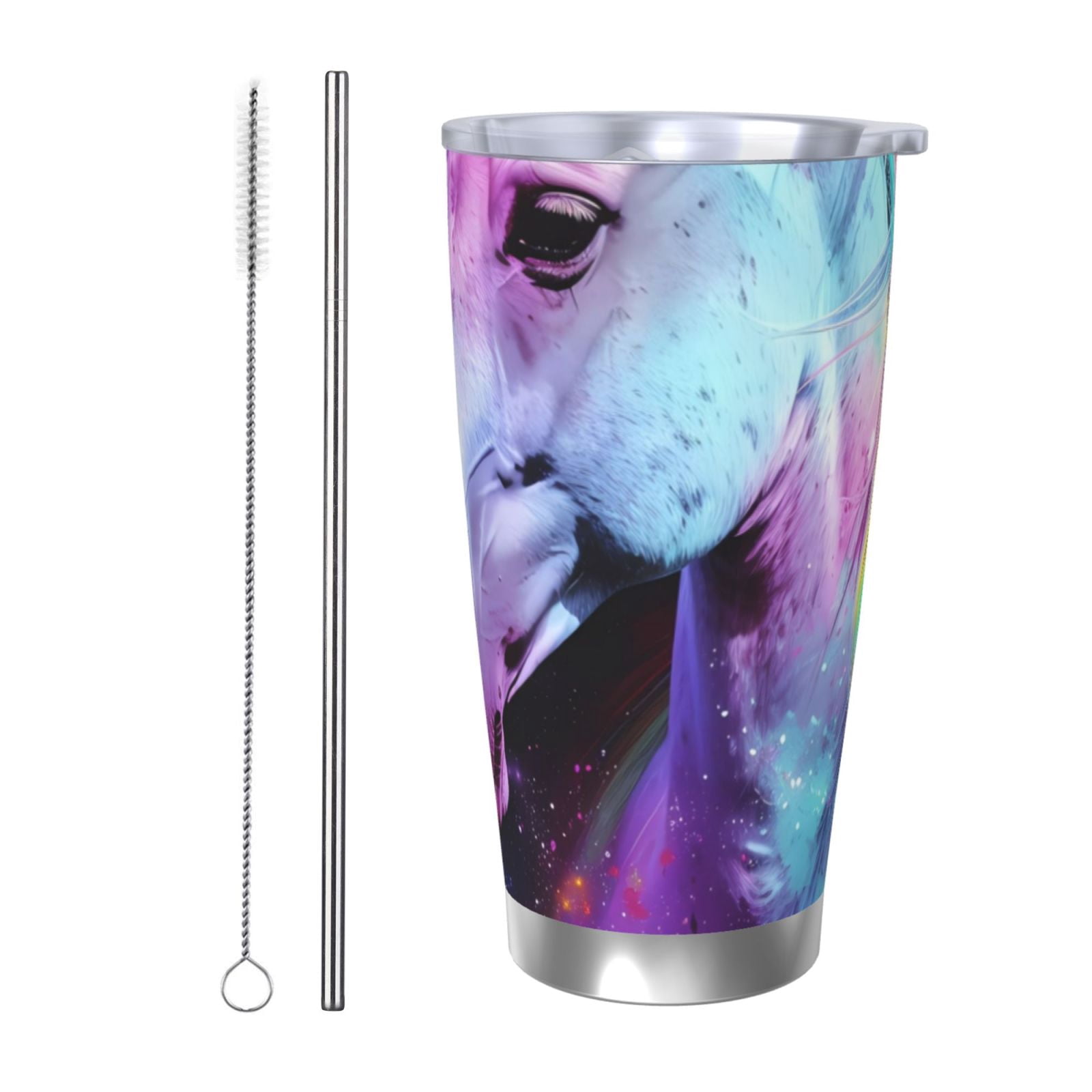 Fuzoiu Rainbow Spotted White Horse Print 20oz Tumbler, Stainless Steel ...