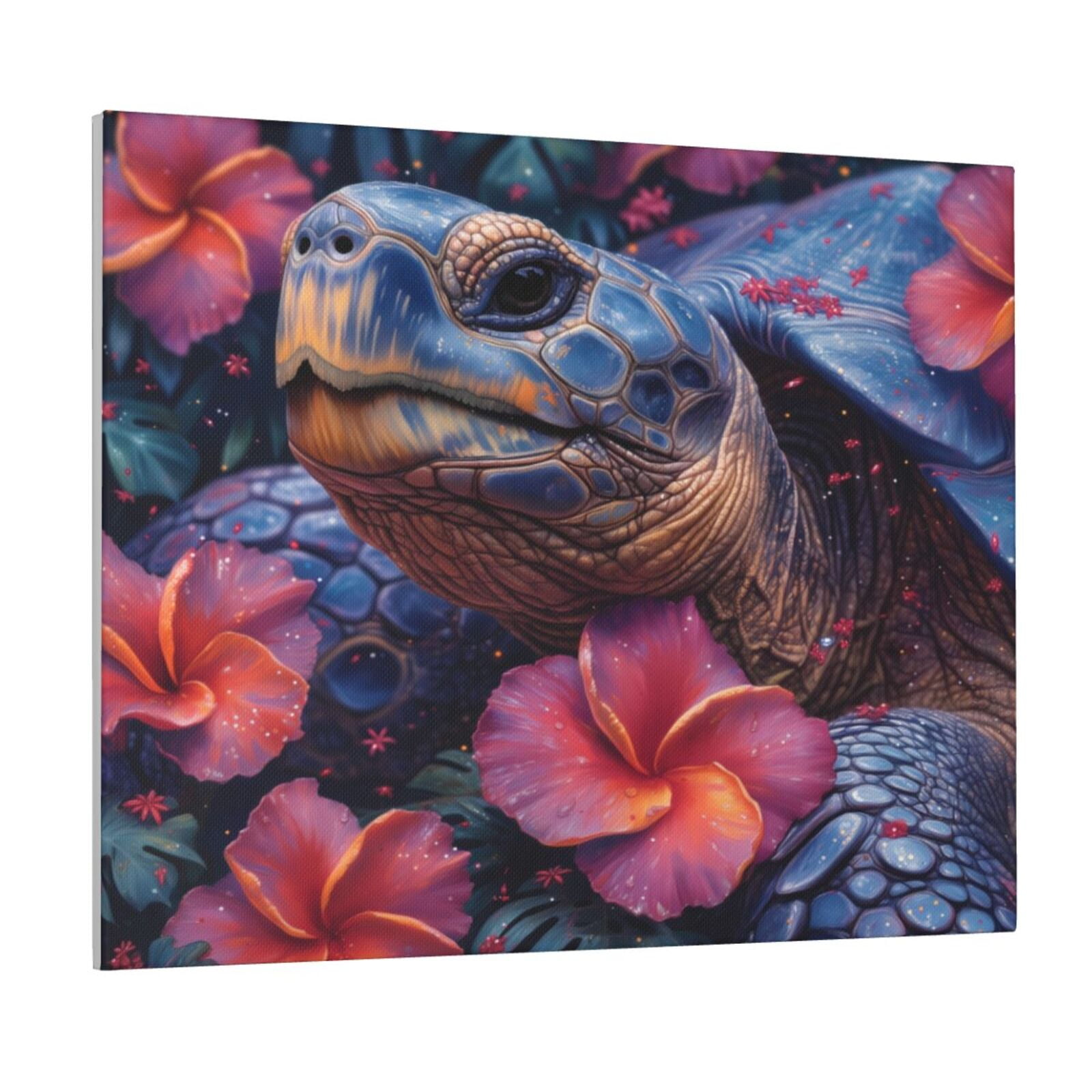 Fuzoiu Realistic Flower Turtle Print Canvas Wall Art for Bathrooms,Wall ...