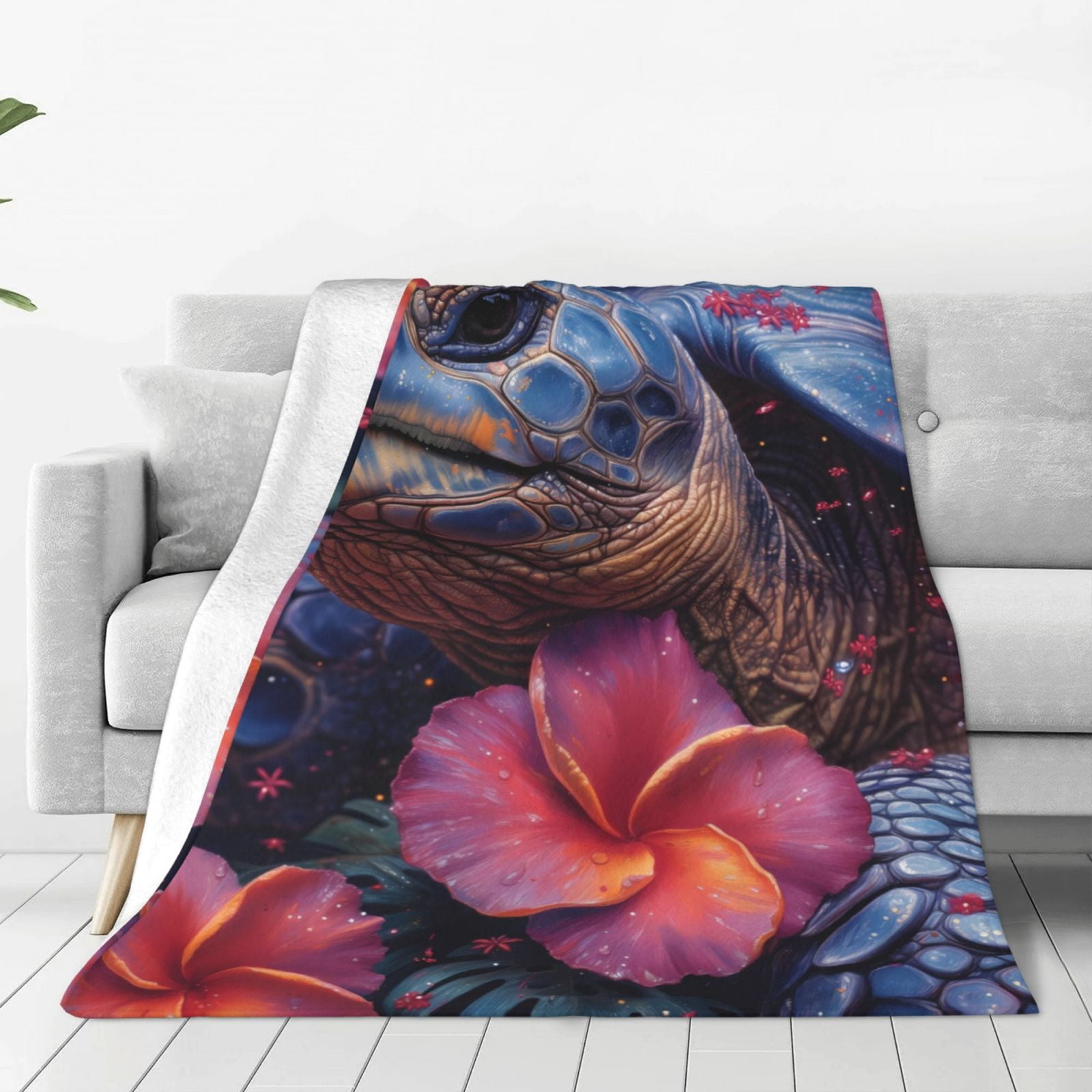 Fuzoiu Realistic Flower Turtle Print Ultra-Soft Micro Fleece Blanket ...