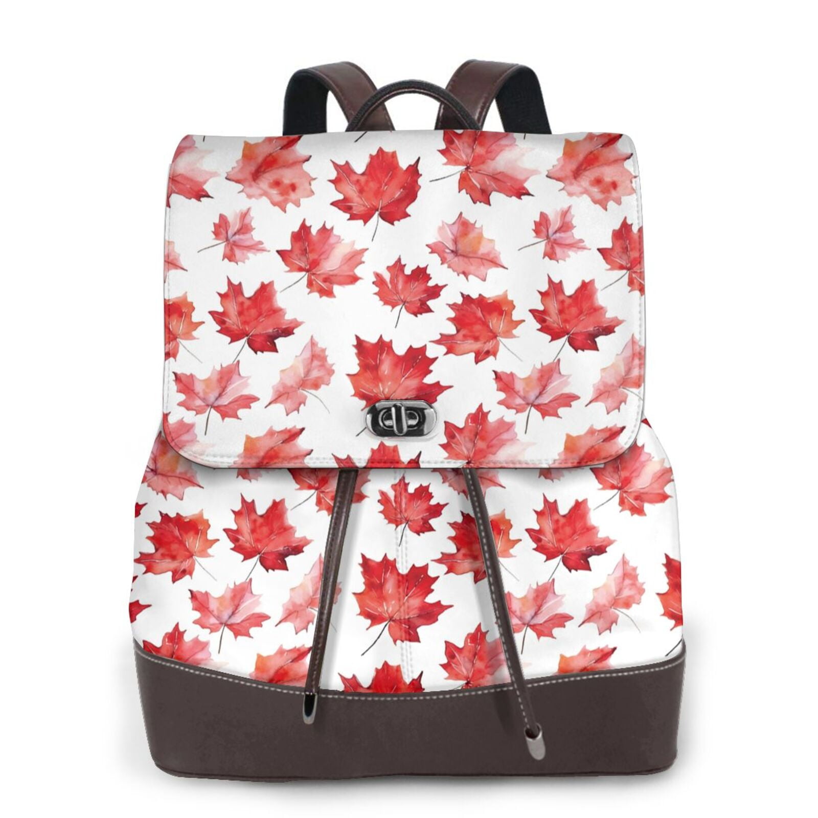 Fuzoiu Realistic Maple Leaf Print Women's Leather Backpack,Backpack in ...