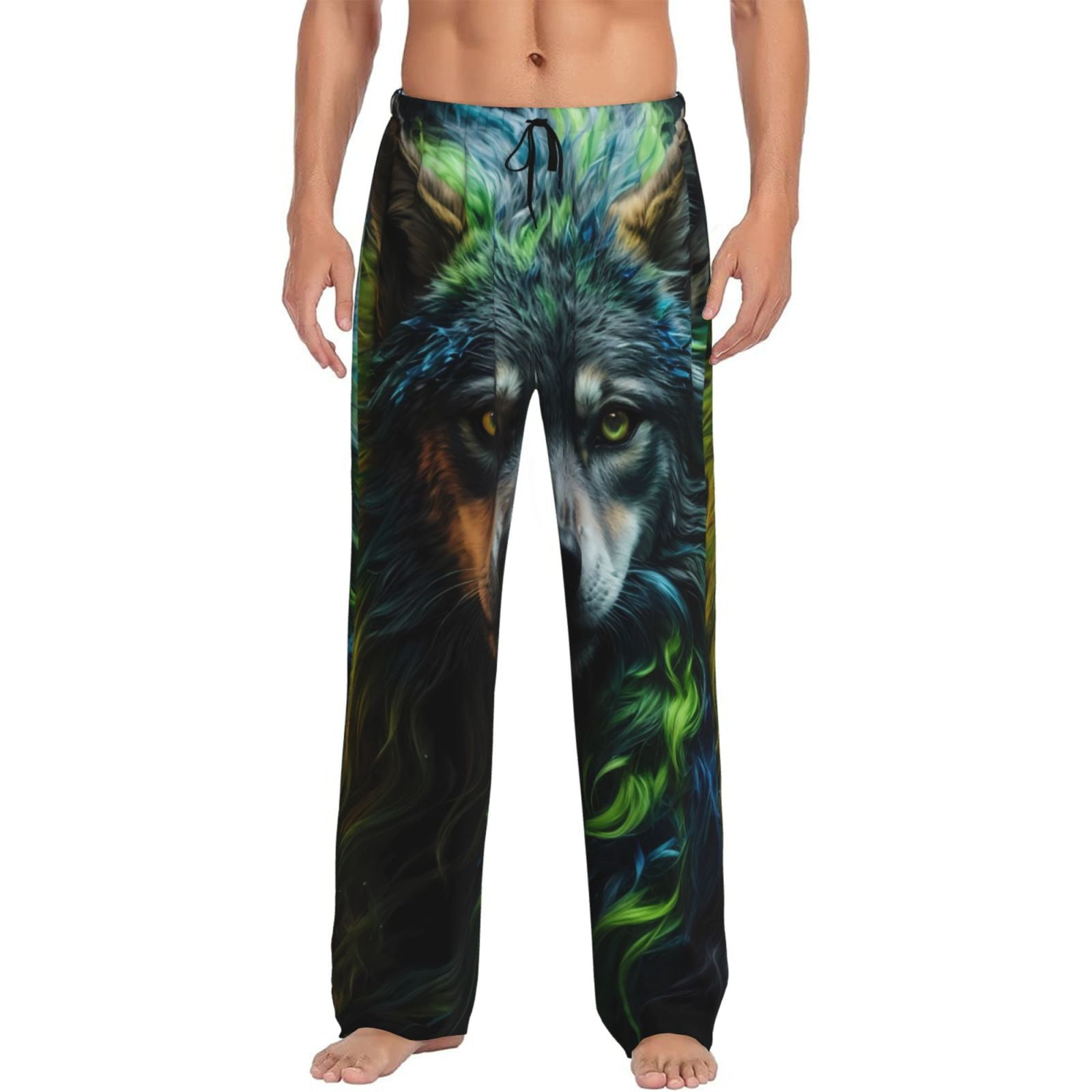 Fuzoiu Realistic Style Colorful Wolf A Print Men's Pajama Pants,Lounge ...