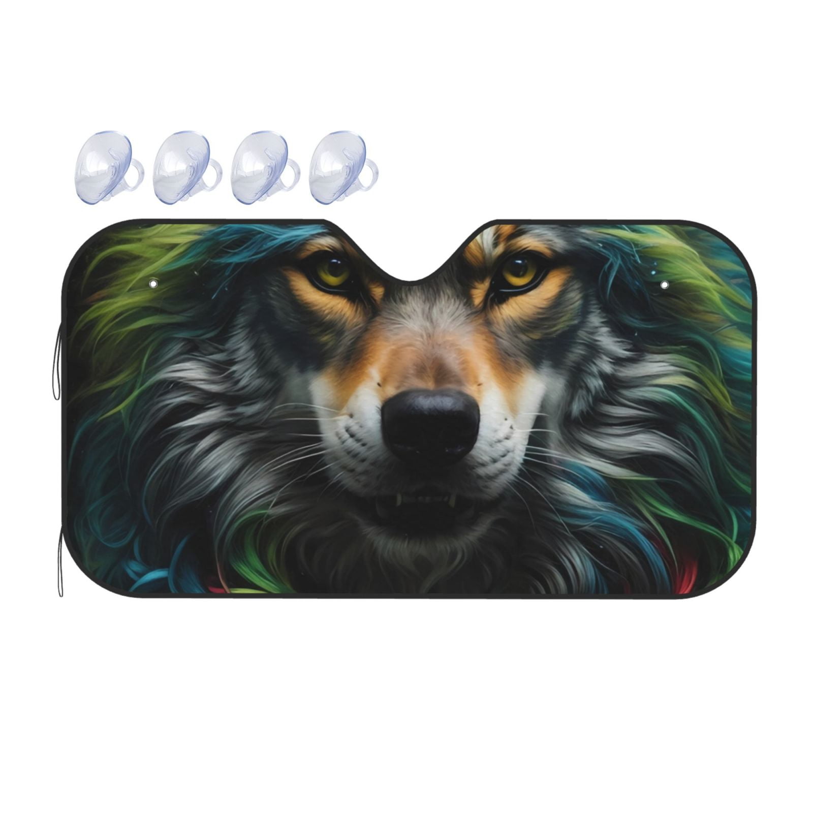 Fuzoiu Realistic Style Colorful Wolf Print Car Windshield Sunshade ...