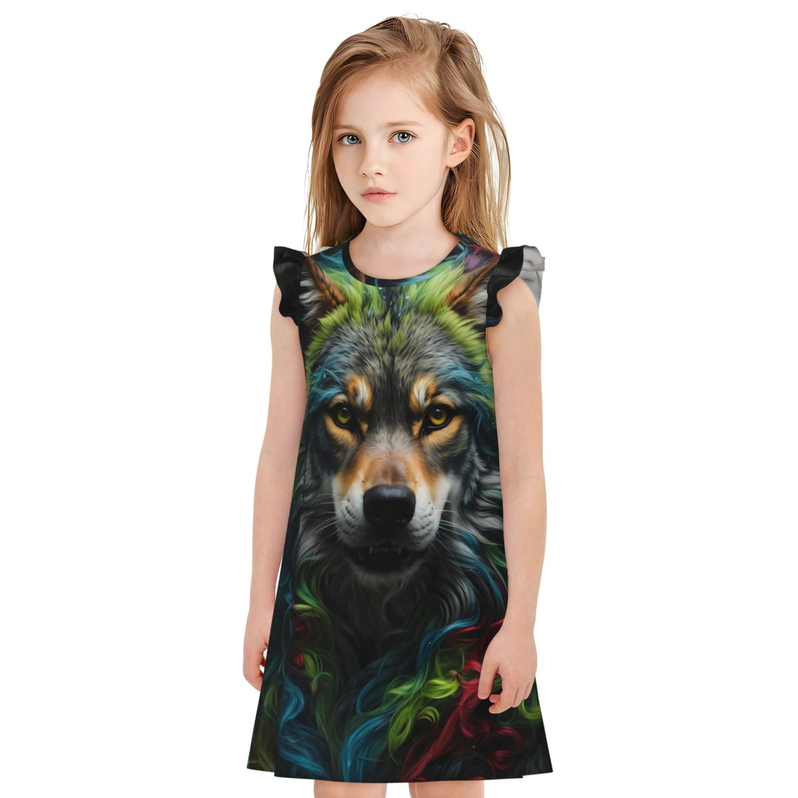 Fuzoiu Realistic Style Colorful Wolf Print Girls' Nightgowns Pajamas ...