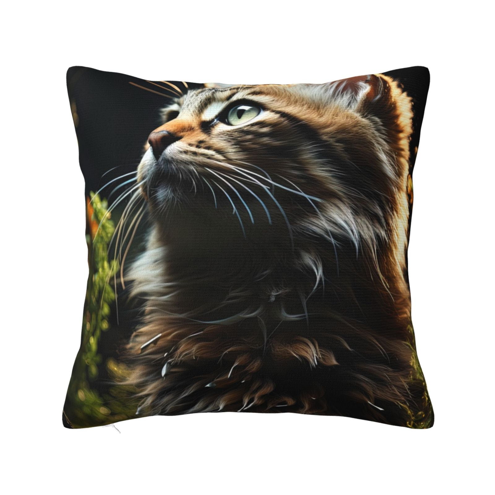 Fuzoiu Realistic Style Cute Cat Print Square Pillow Cover,Hidden Zipper Design,Luxury Square ...