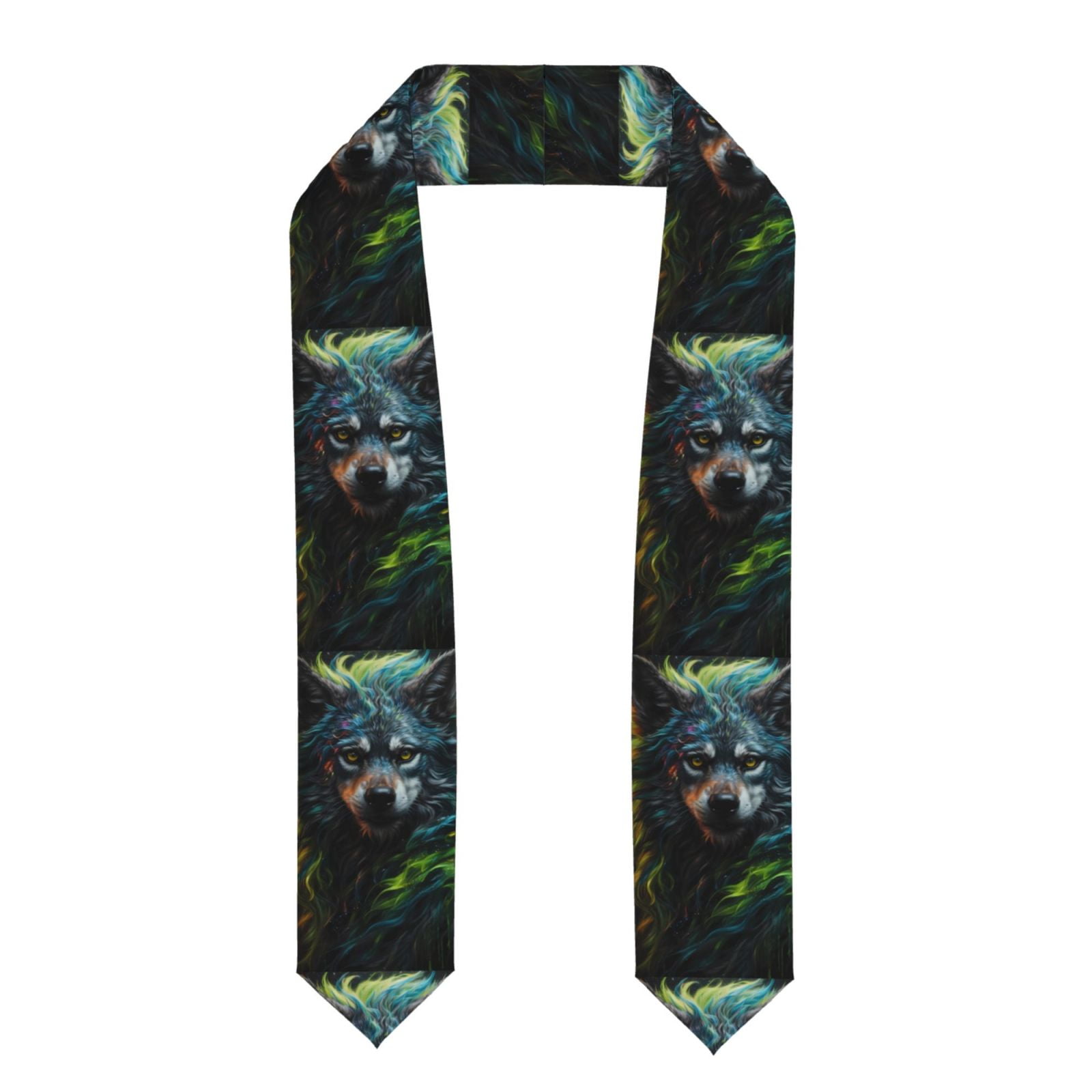 Fuzoiu Realistic Style Green Fur Wolf Print Graduation Sash,Graduation ...