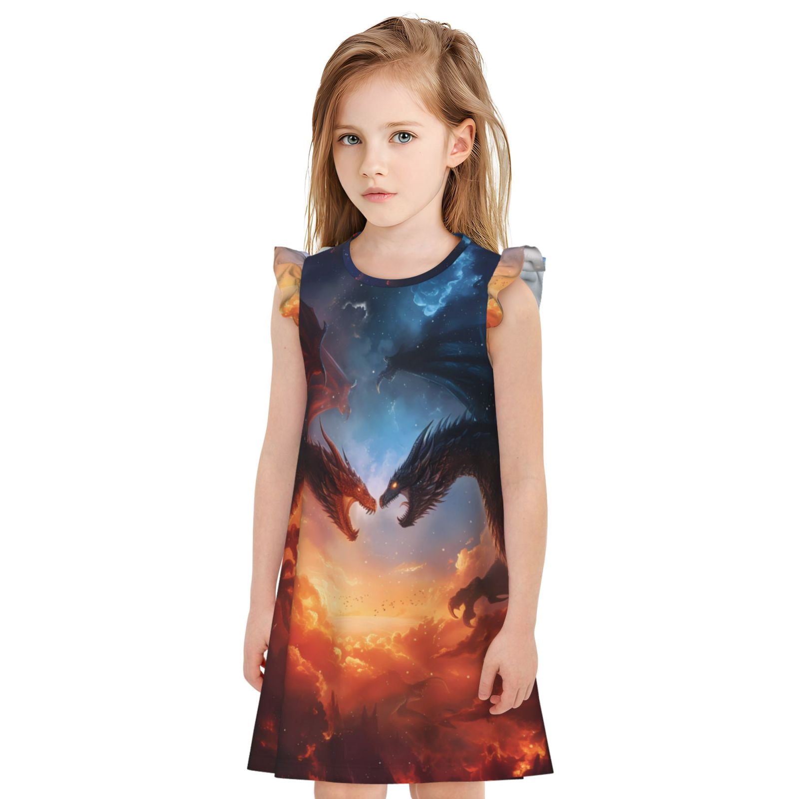 Fuzoiu Red And Blue Fire Cloud Dragon Print Girls' Nightgowns Pajamas ...