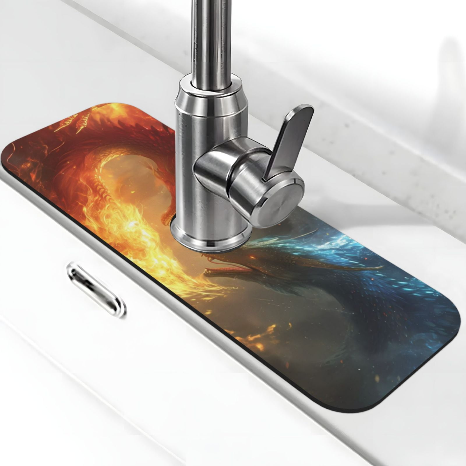 Fuzoiu Red And Blue Fire Dragon B Print Kitchen Faucet Suction Pad ...