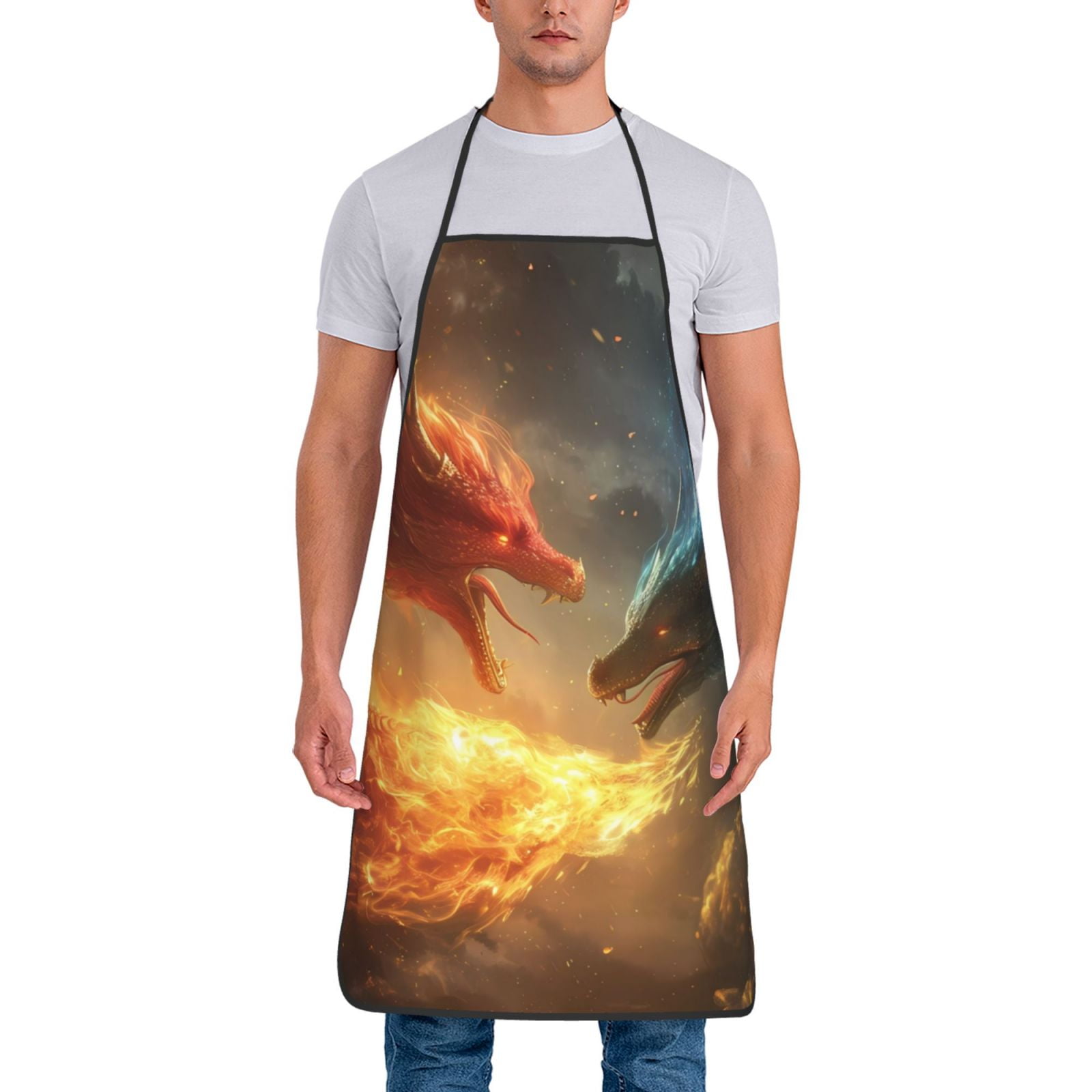 Fuzoiu Red And Blue Fire Dragon B Print Waterproof Apron, Kitchen Apron ...