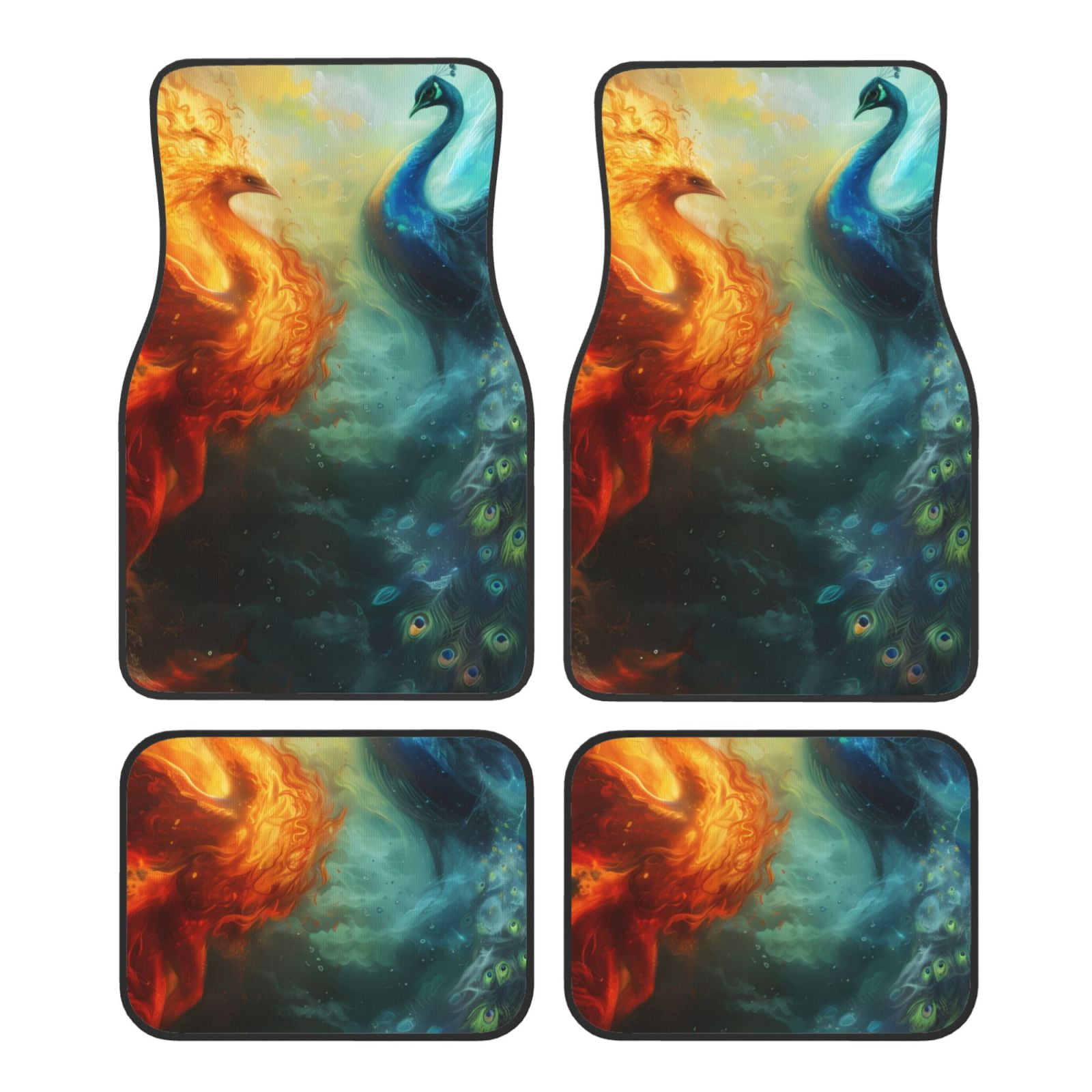 Fuzoiu Red And Blue Fire Peacock Print Carpet Floor Mats for Car,Car ...