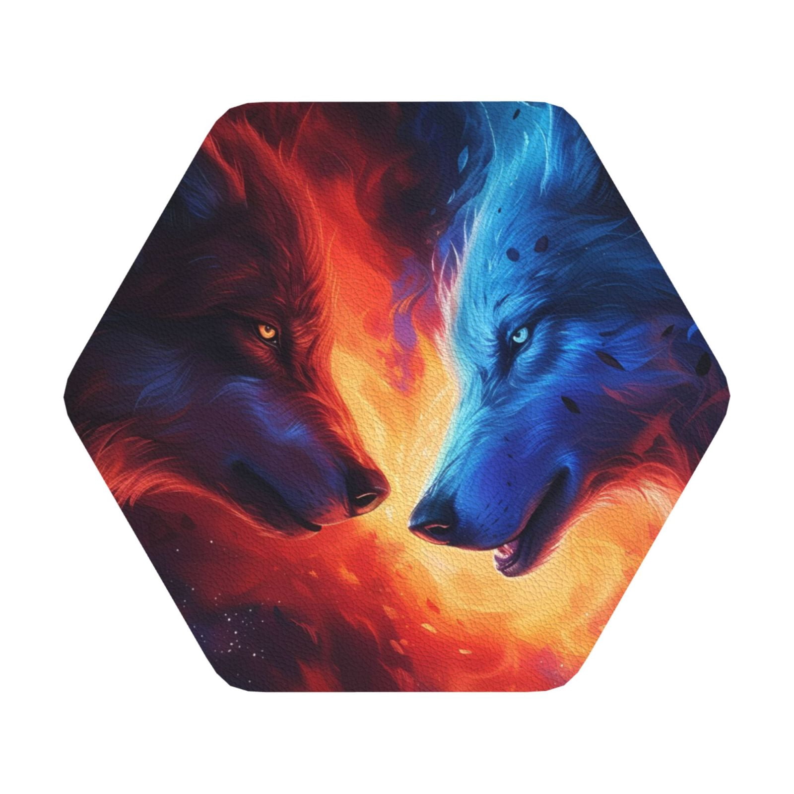 Fuzoiu Red And Blue Fire Wolf Print Leather Coasters Set,Drink Coasters ...