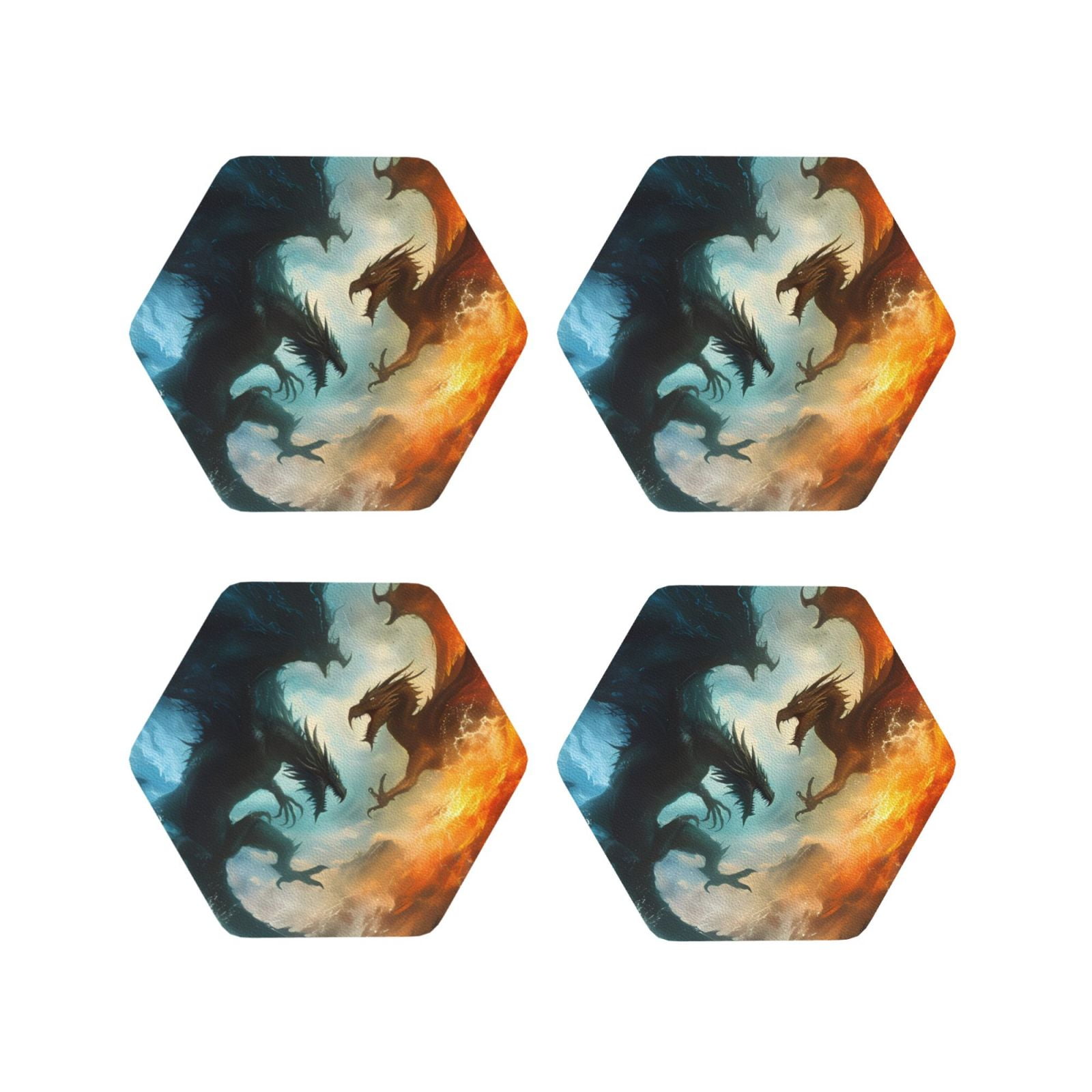 Fuzoiu Red And Blue Flame Wave Dragon Print Leather Coasters Set,Drink ...