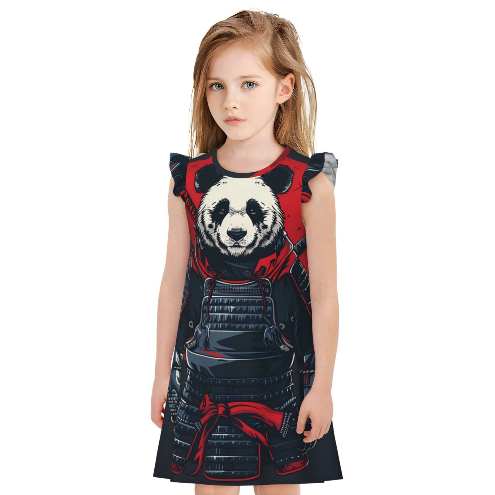 Fuzoiu Red Black Eastern Panda Warrior Print Girls' Nightgowns Pajamas ...