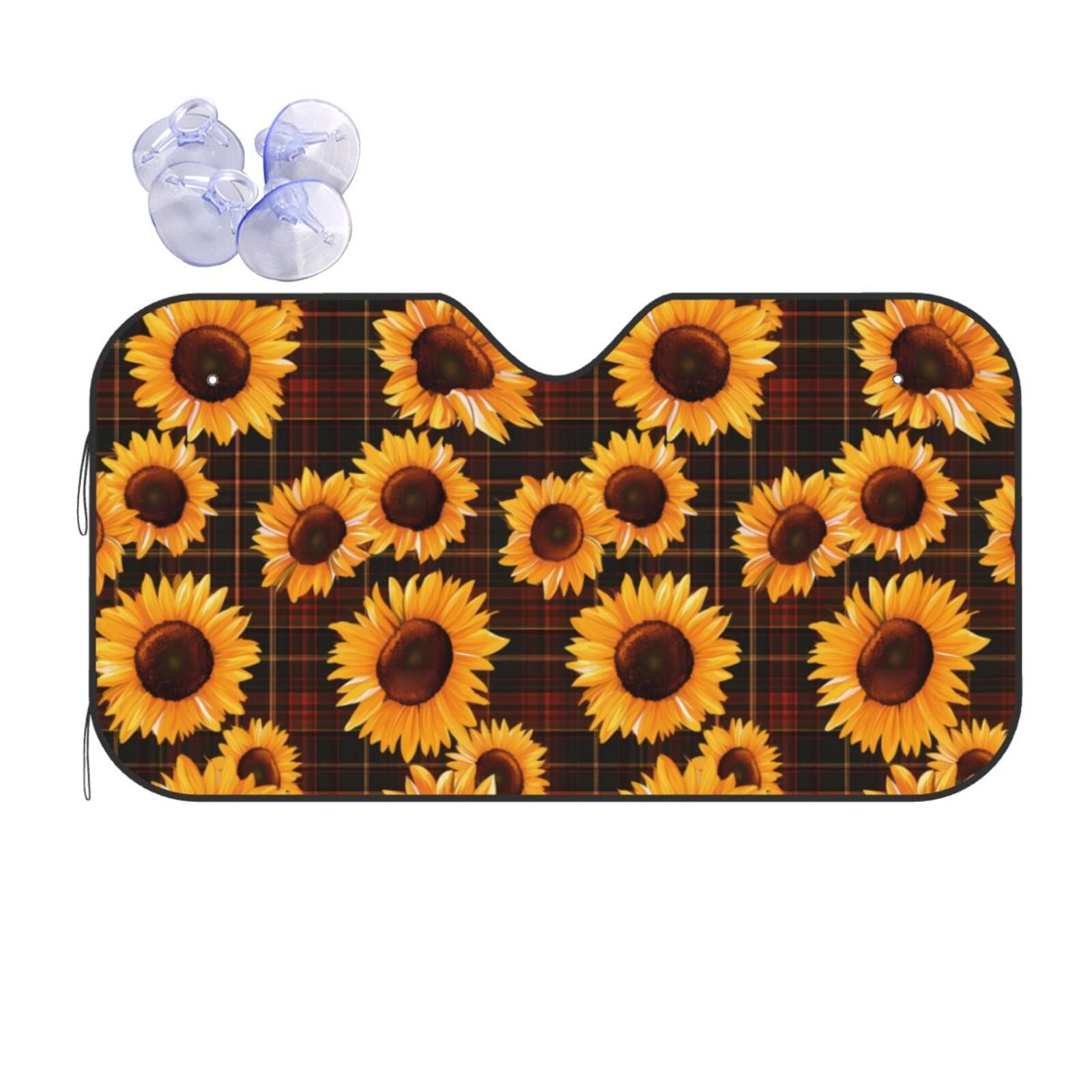 Fuzoiu Red Black Plaid Sunflower Print Car Windshield Sun Shade,Block ...