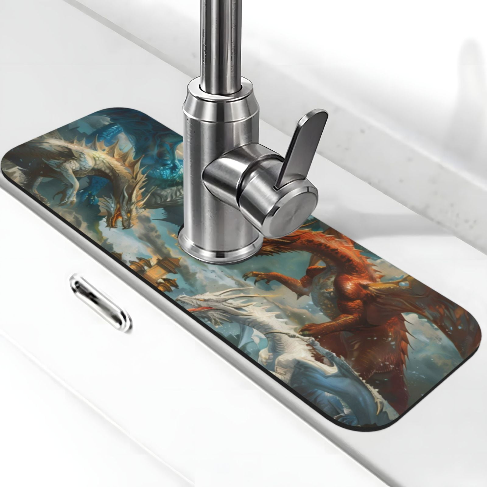Fuzoiu Red Blue Dragon Battle Epic Print Kitchen Faucet Suction Pad ...
