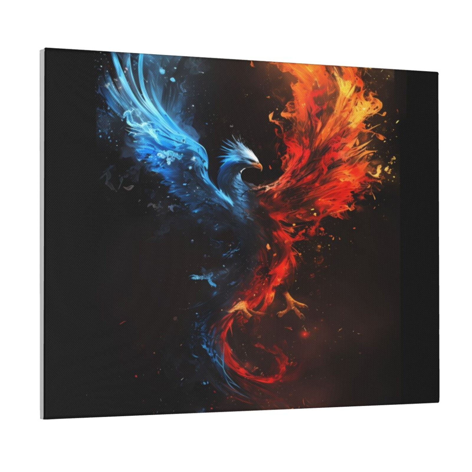 Fuzoiu Red And Blue Fire Bird Print Canvas Wall Art for Bathrooms,Wall ...