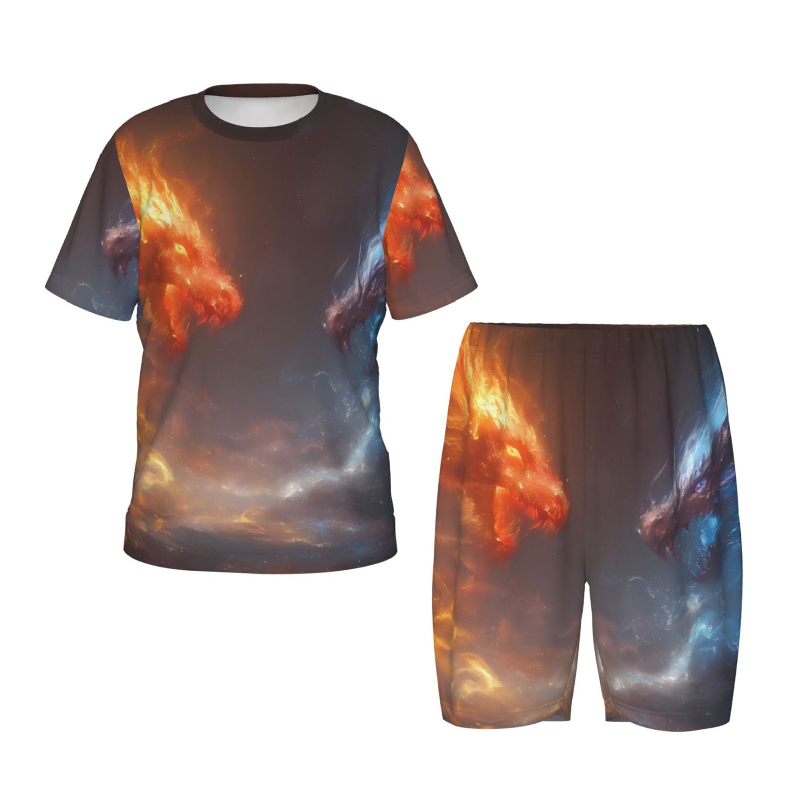 Fuzoiu Red And Blue Fire Dragon D Print Boys Girls Pjs Sleepwear,2 ...