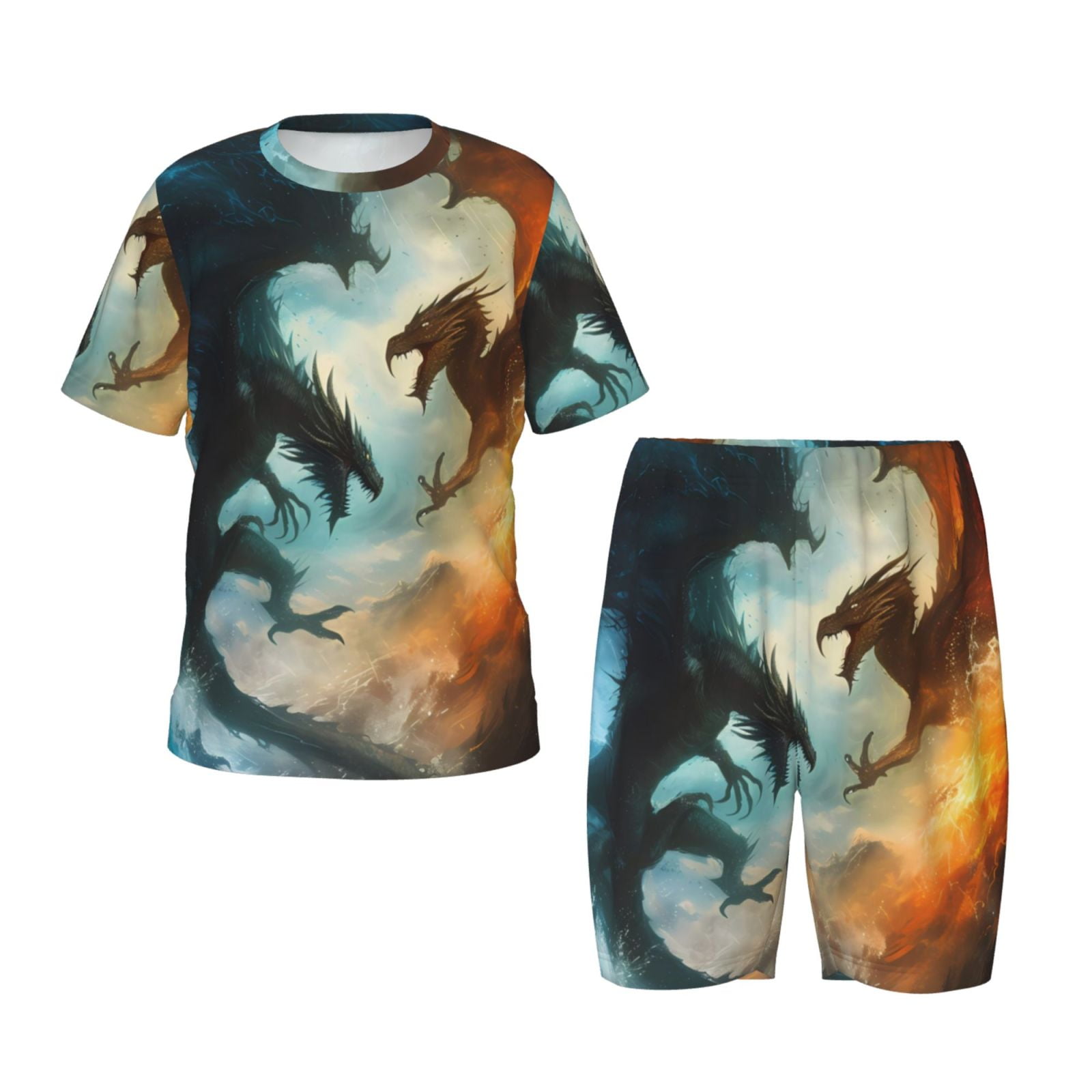 Fuzoiu Red And Blue Flame Wave Dragon Print Boys Girls Pjs Sleepwear,2 ...