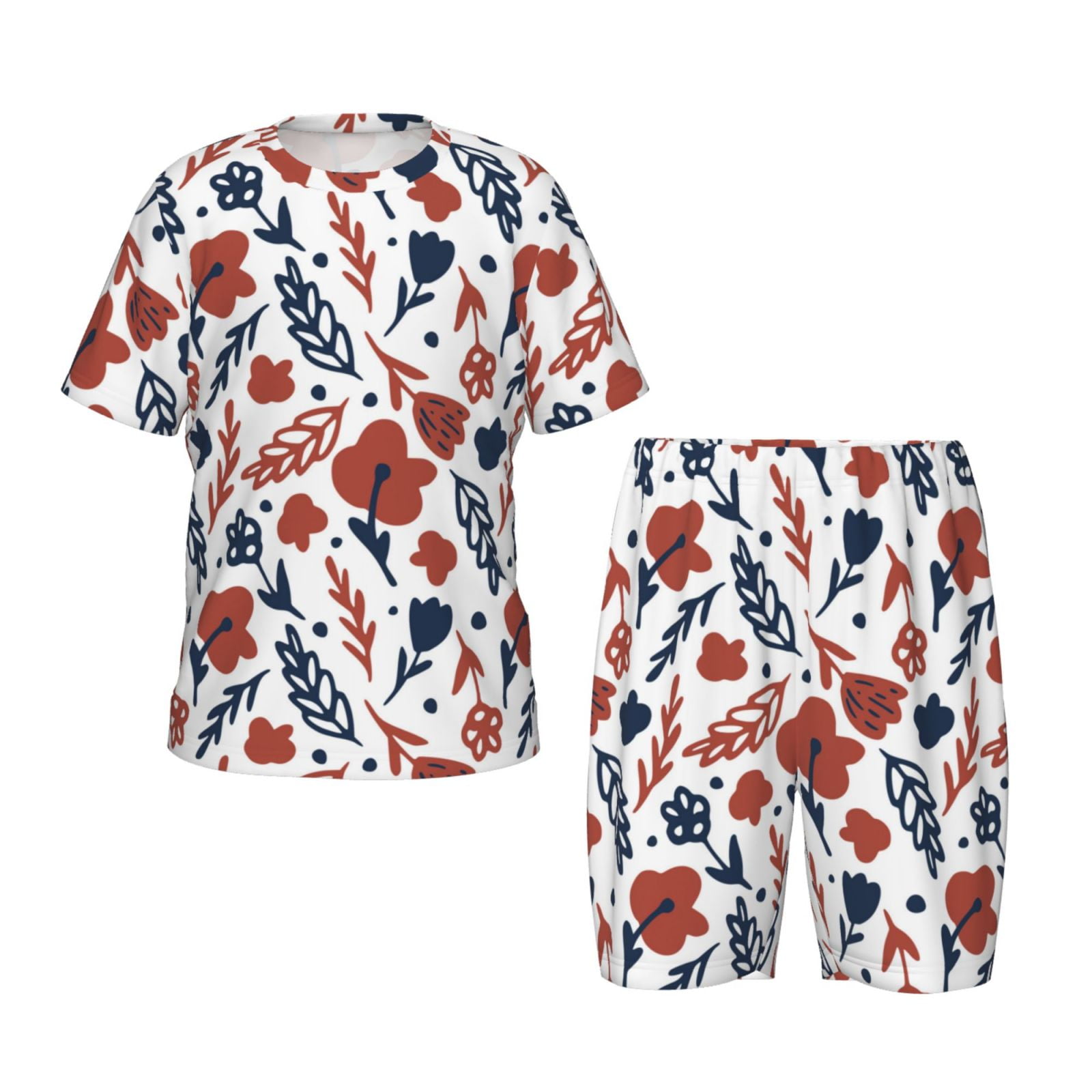 Fuzoiu Red Blue Leaves Print Boys Girls Pjs Sleepwear,2 Piece Pajam ...