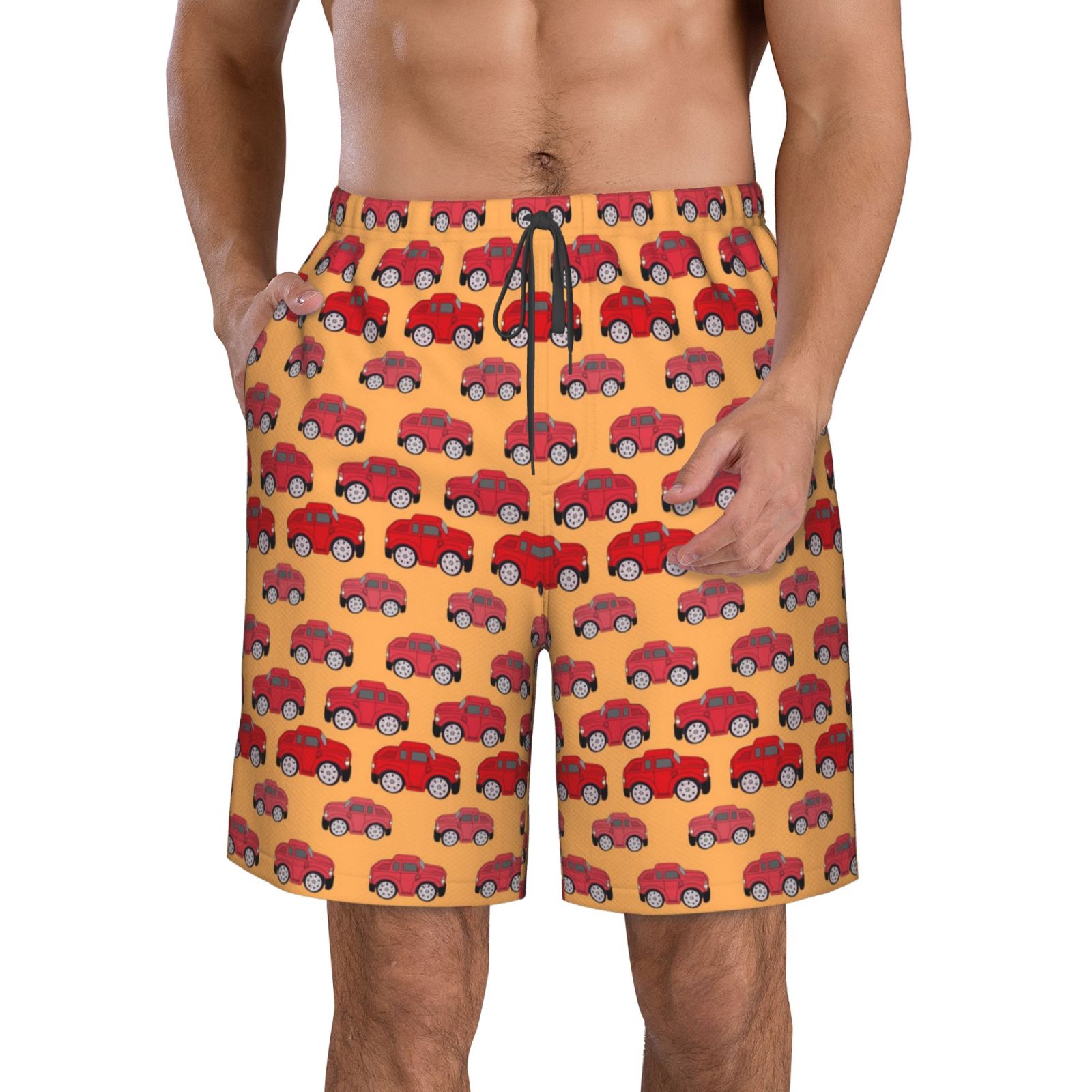 Fuzoiu Red Cars Print Men's Beach Shorts,Men's Swim Trunks,Quick Dry ...