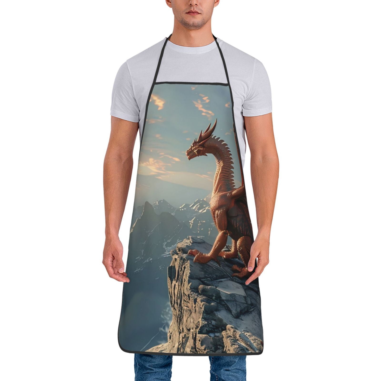 Fuzoiu Red Dragon Mountain Sunrise Print Waterproof Apron, Kitchen ...