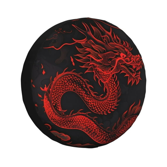 Fuzoiu Red Dragon On Black Print Universal Spare Tire Cover with Buckle ...