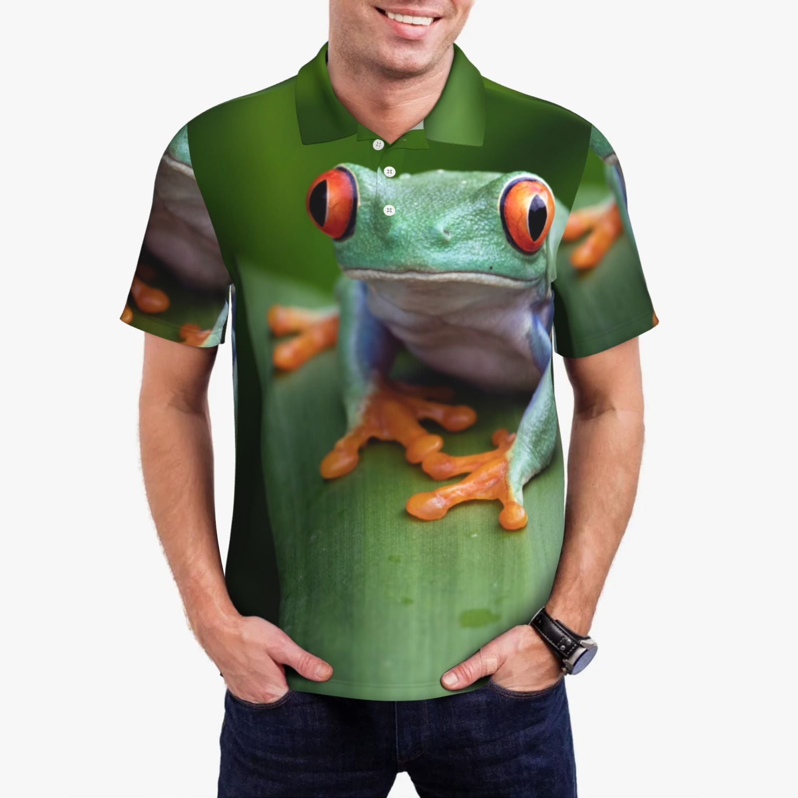 Fuzoiu Red-Eyed Tree Frog Print Men's Polo Shirts Short Sleeve,Golf ...