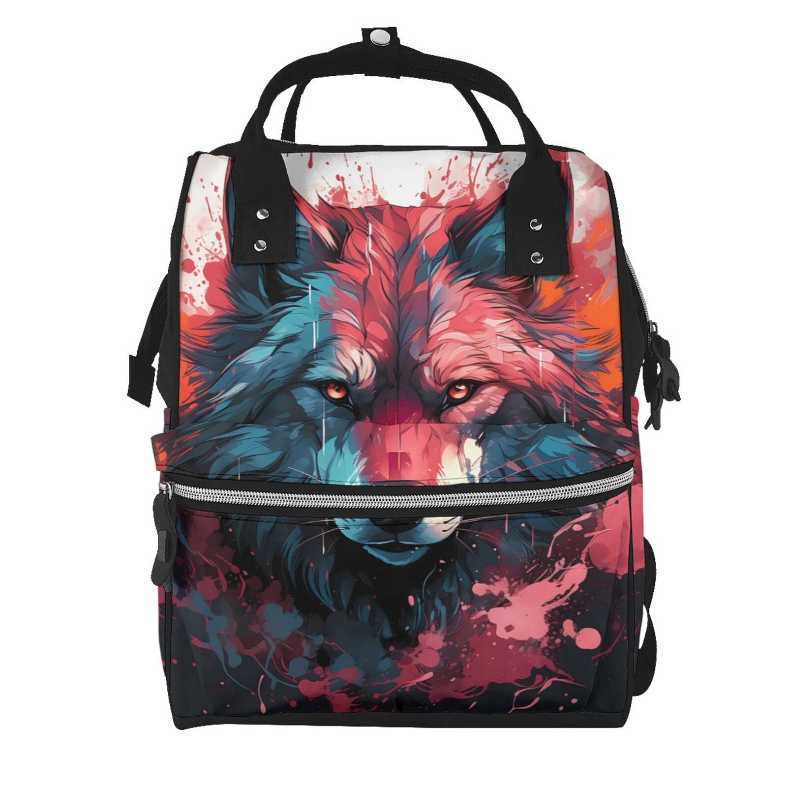 Fuzoiu Red Flame Wolf Head Print Diaper Bag Backpack,Baby Essentials ...