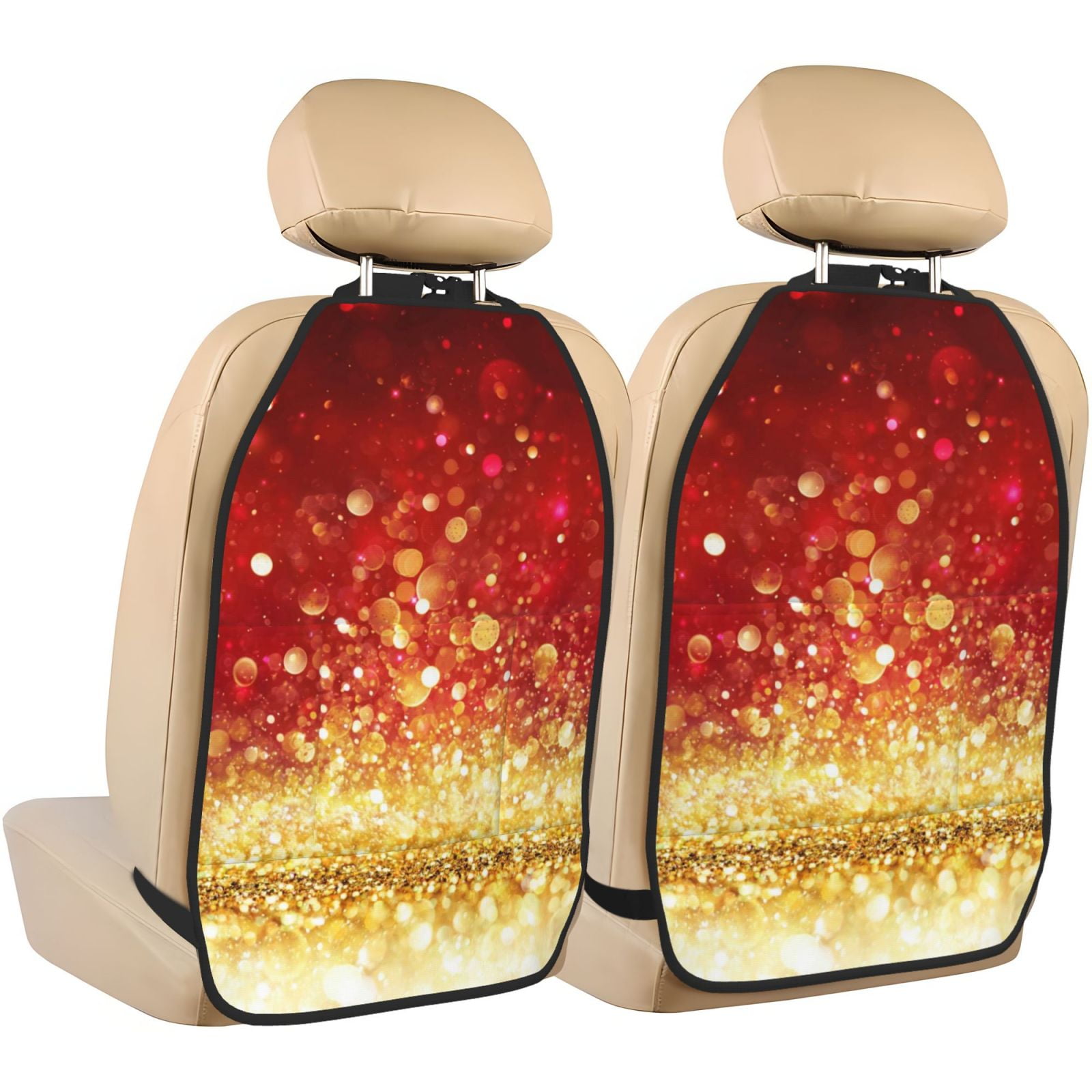 Fuzoiu Red Gold Glitter Print 2 Pack Kick Mat Back Seat Protector With ...