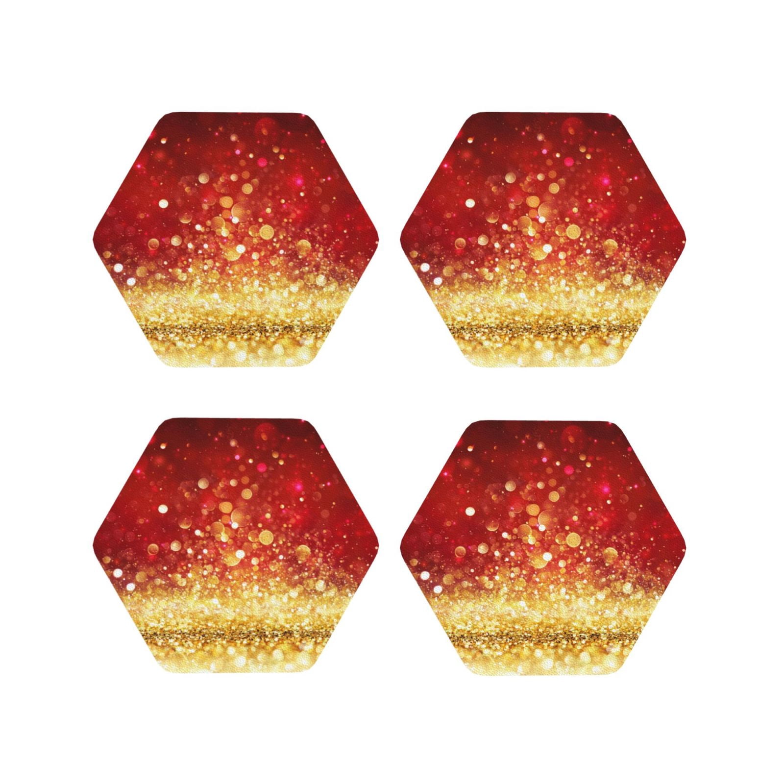 Fuzoiu Red Gold Glitter Print Leather Coasters Set,Drink Coasters Set ...