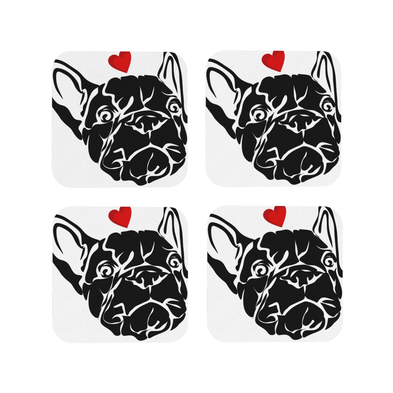 Fuzoiu Red Heart And Puppy Of Bulldog Print Leather Coasters Set,Drink ...
