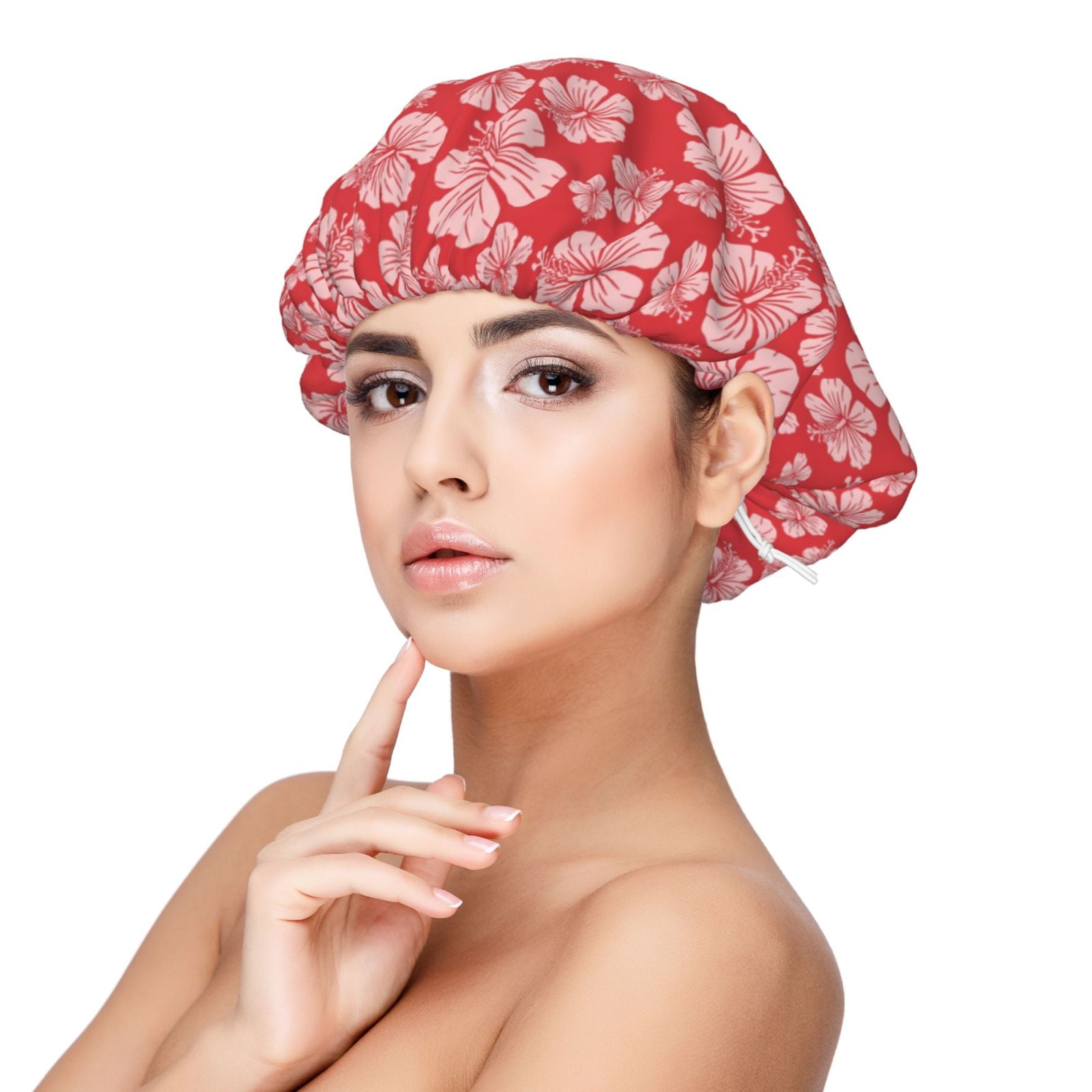 Fuzoiu Red Hibiscus Flower Print Adult’s Satin Sleeping Cap,Satin ...