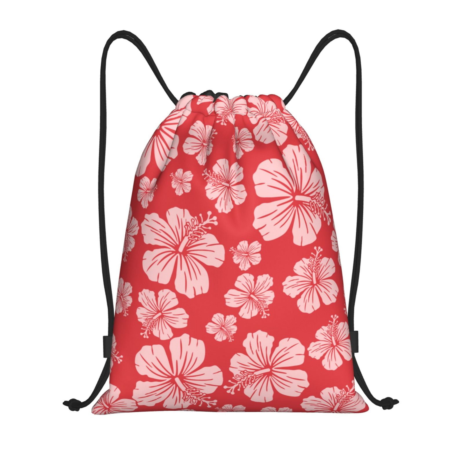 Fuzoiu Red Hibiscus Flower Print Drawstring Backpack for Gym, Travel ...
