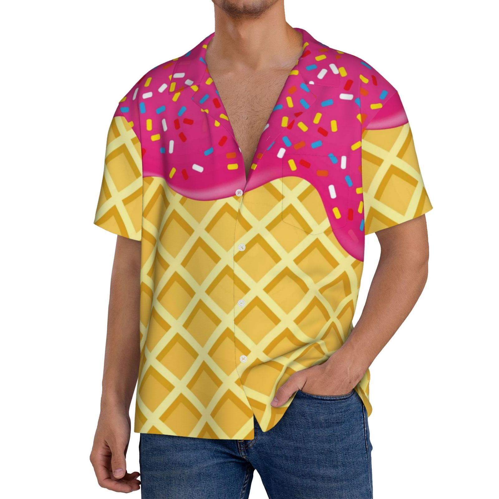 Fuzoiu Red Ice Cream Print Men's Casual Short,Men's Short Sleeve Shirt ...