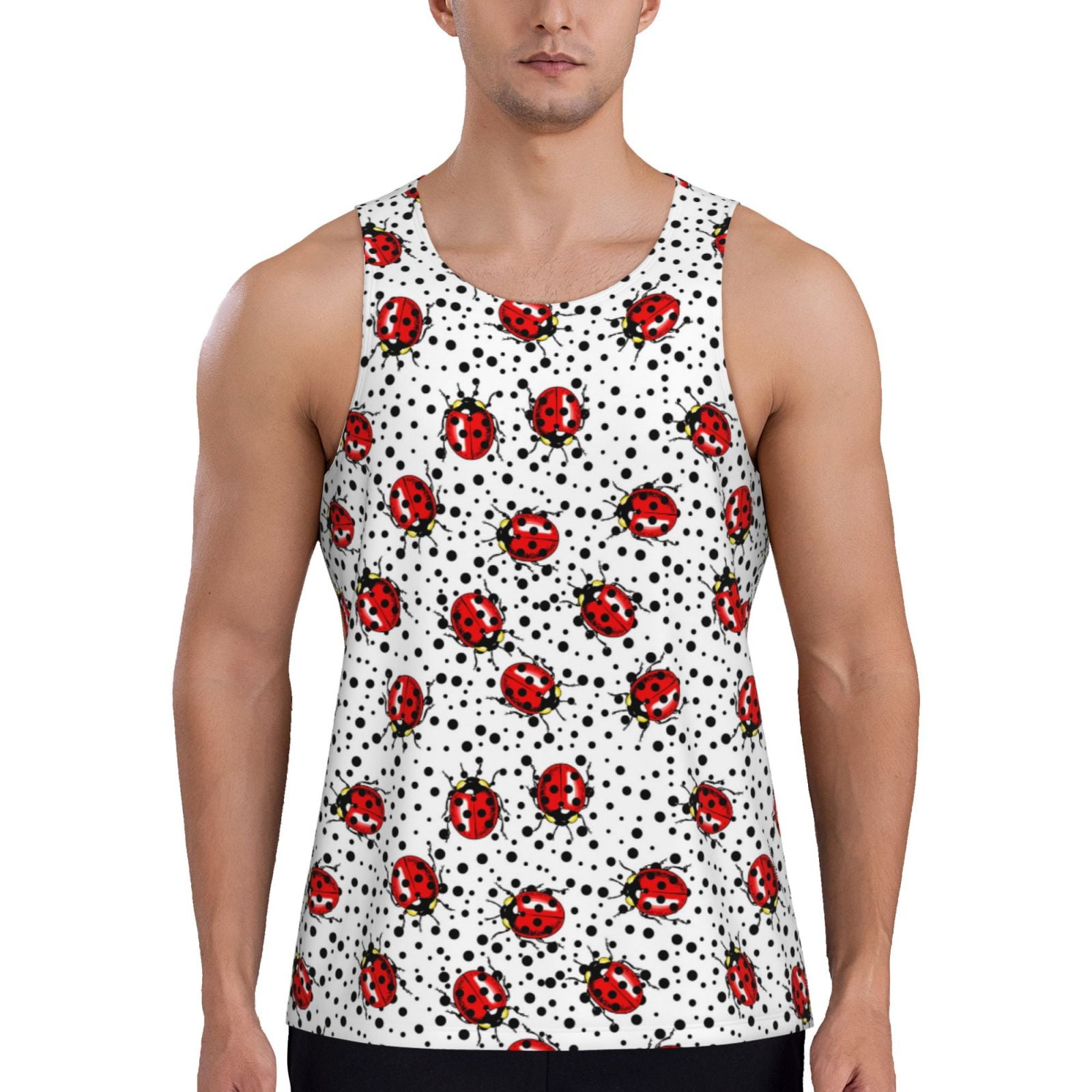 Fuzoiu Red Ladybugs On Black Dotted Print Men's Workout Tank Tops ...