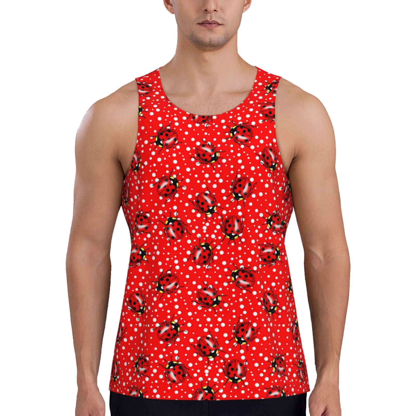 Fuzoiu Red Ladybugs On White Dotted Print Men's Workout Tank Tops ...