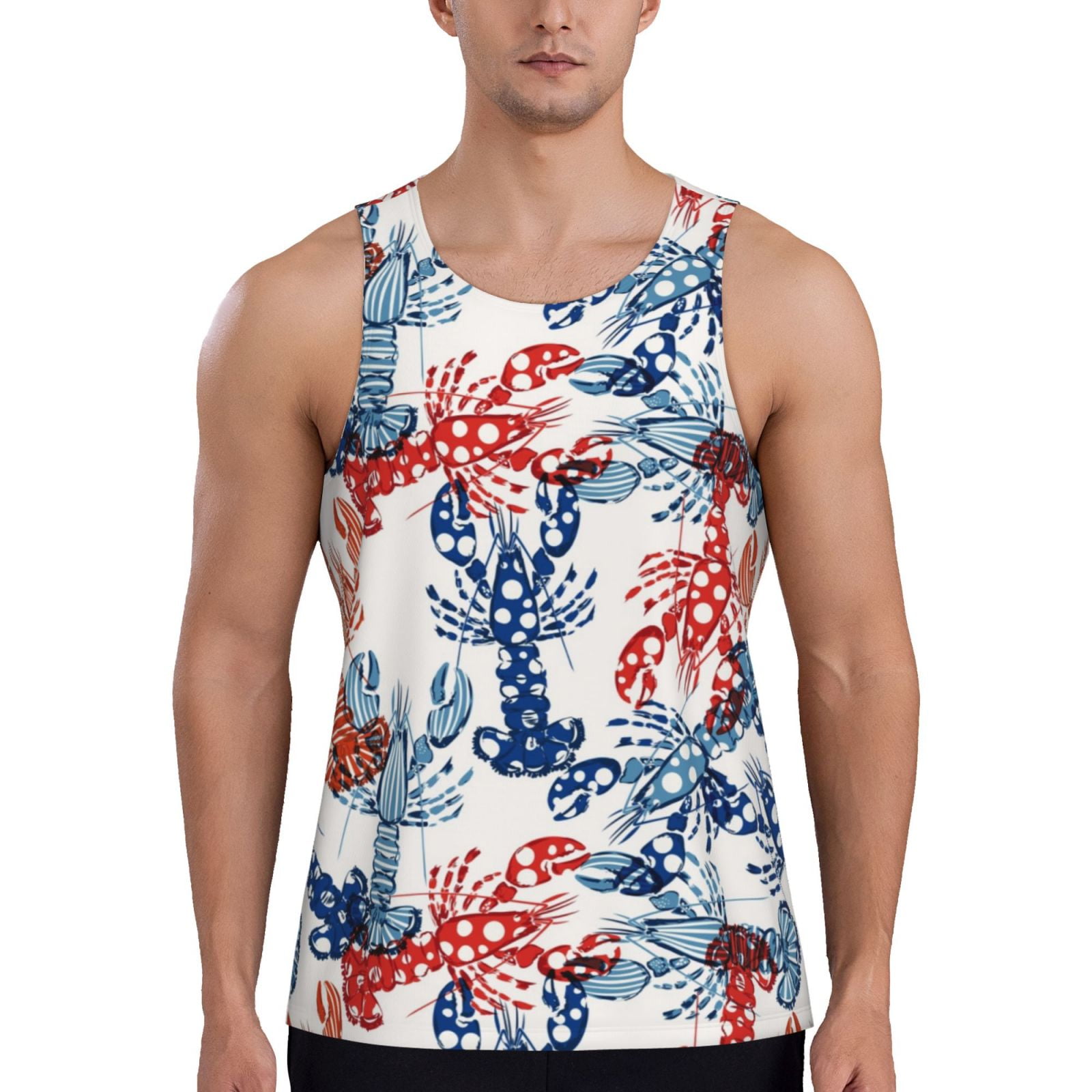 Fuzoiu Red Lobster Print Men's Workout Tank Tops,Sleeveless Gym Shirt ...
