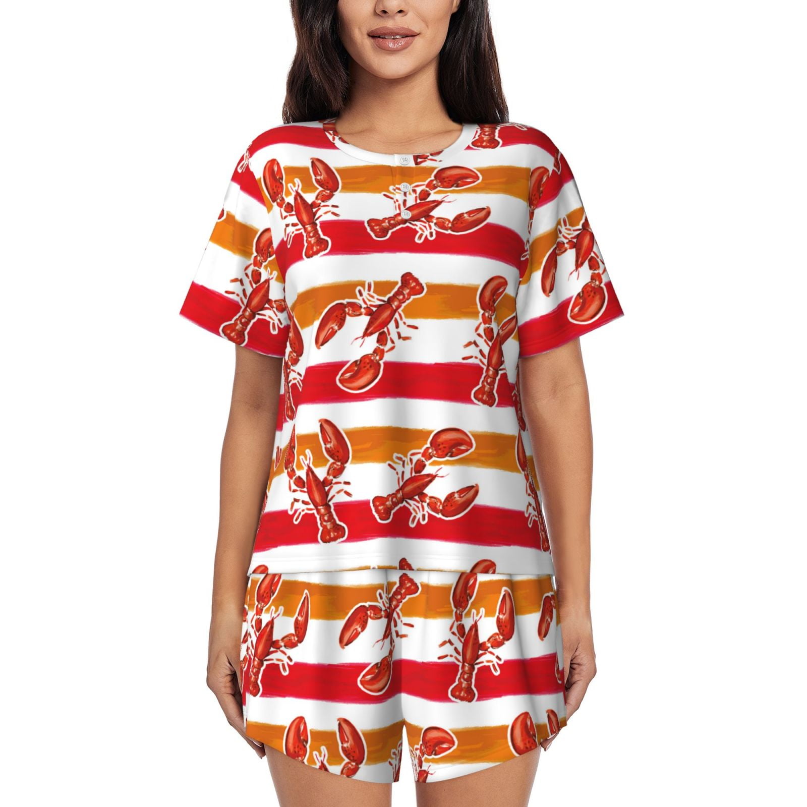 Fuzoiu Red Lobster Print Women's Short-Sleeved Pajama Set,Lounge ...