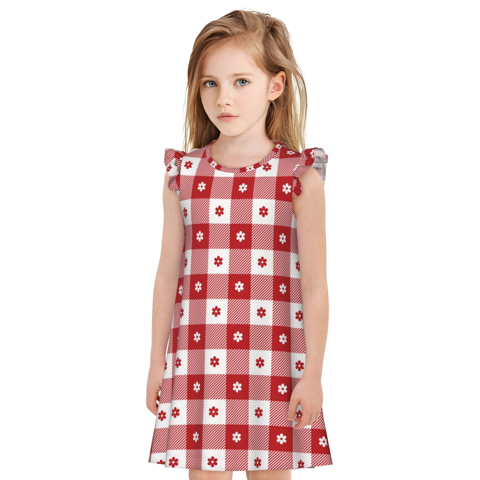 Fuzoiu Red Plaid Daisy Print Girls' Nightgowns Pajamas Dress,Girls ...